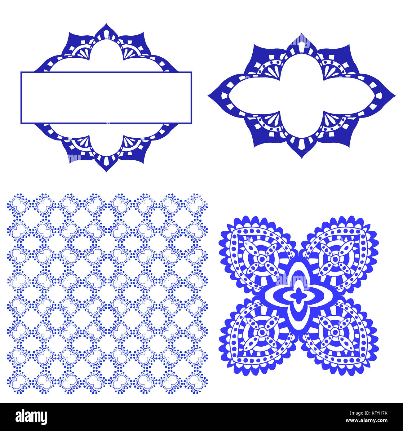 Set of blue floral ornaments, isolated on white background Stock Photo ...