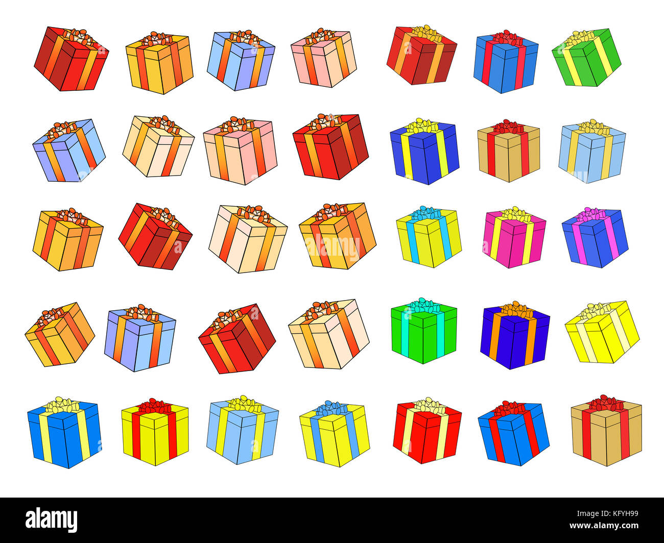 Set of colorful gift boxes with bows and ribbons Stock Photo - Alamy