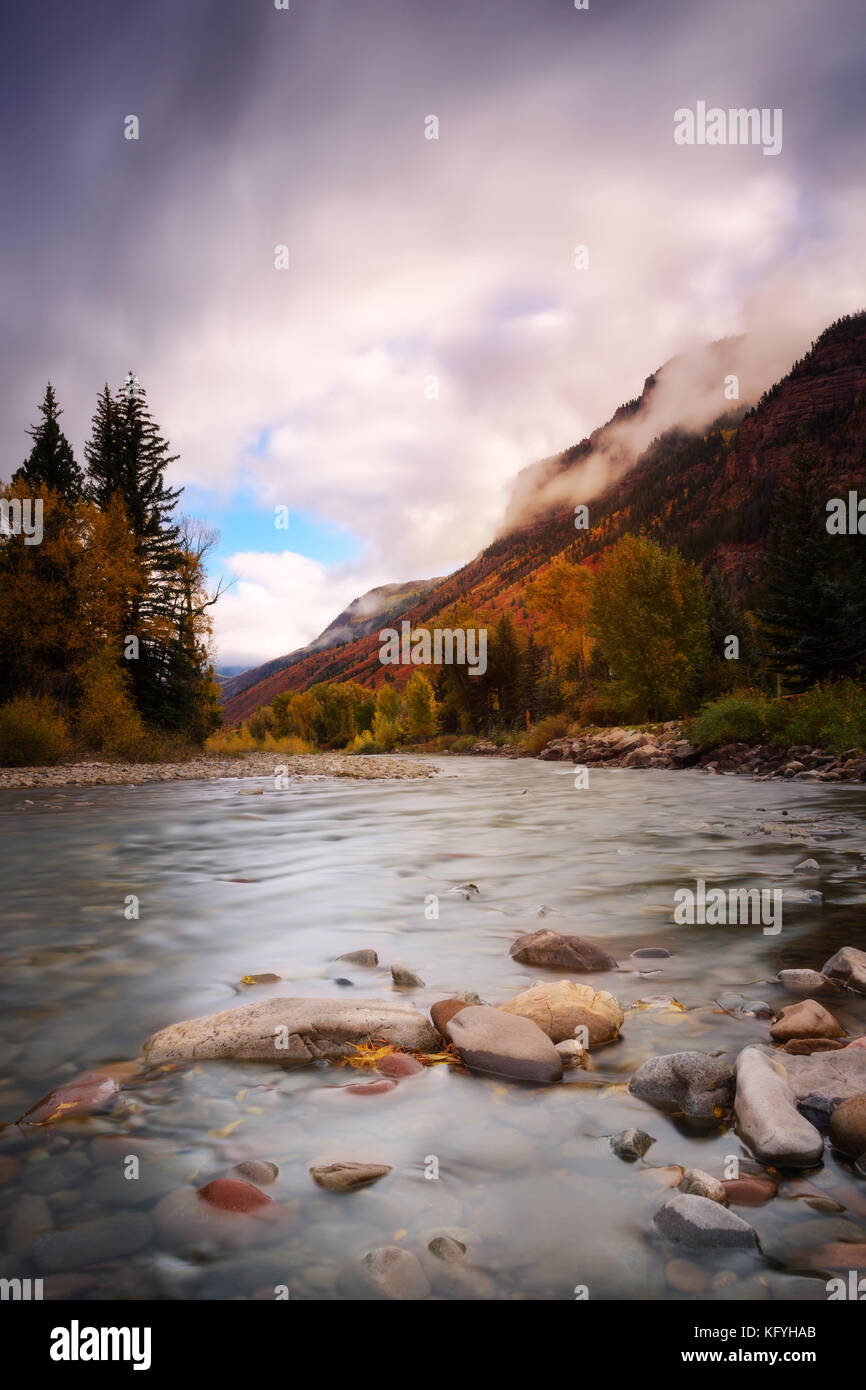 Cloudy day at small creek in Colorado during Fall, Autumn, Season ...