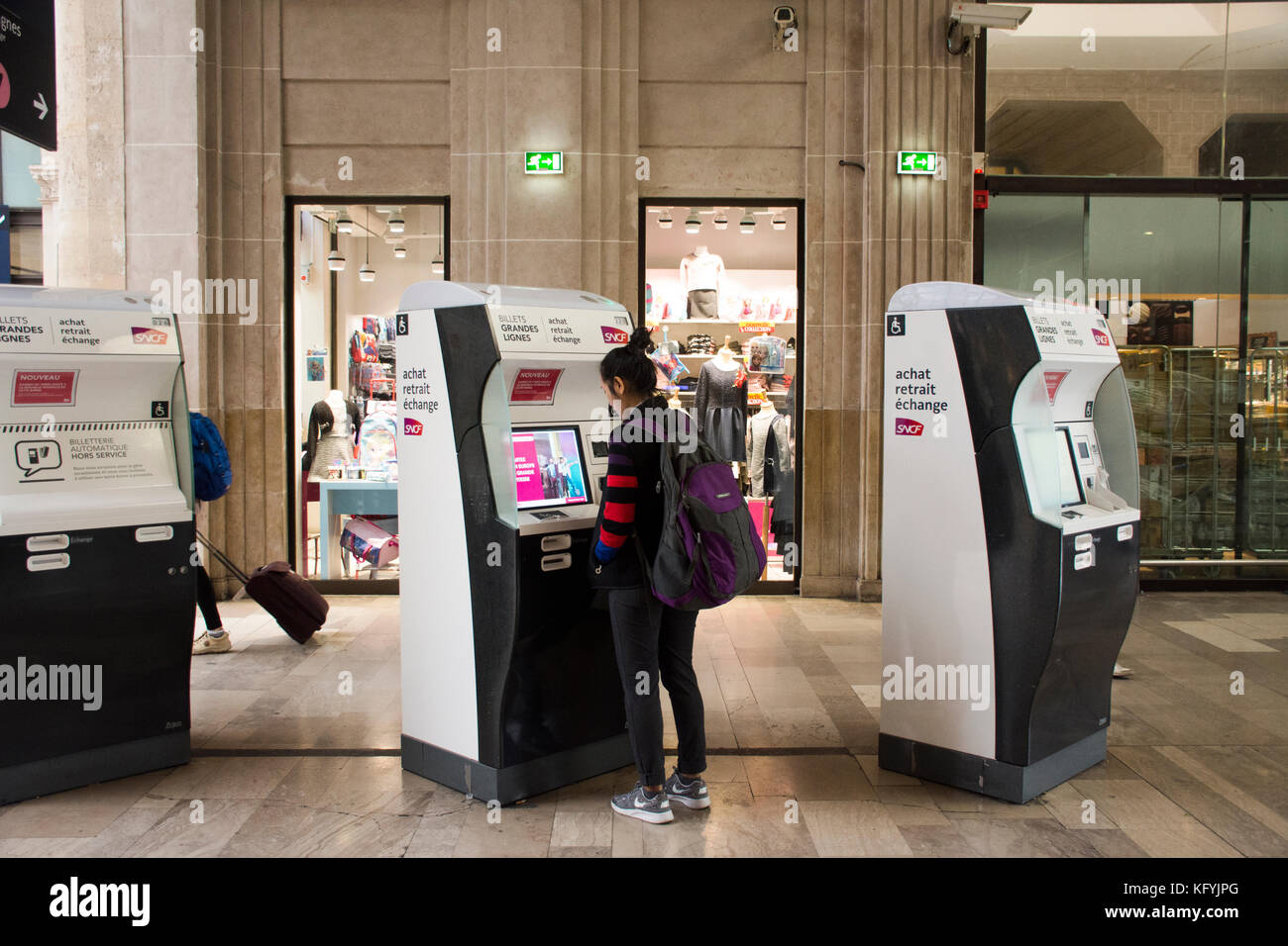 French people and foreigner travelers buy ticket from auto vending ...