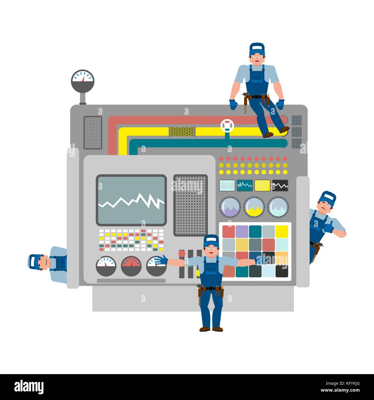 Worwer and Industrial machinery. Repair team. Service and repair ...