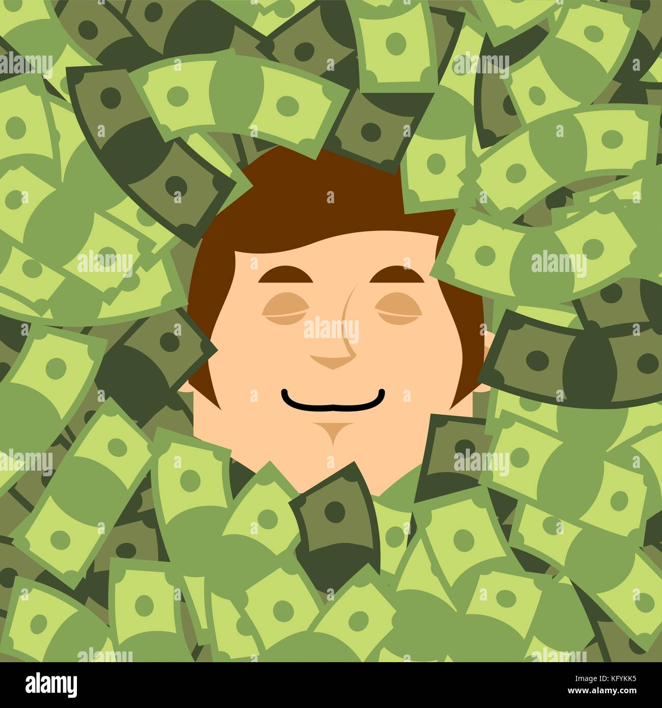 Face in Money. Head in dollars. financial Lucky. Businessman is bathed ...