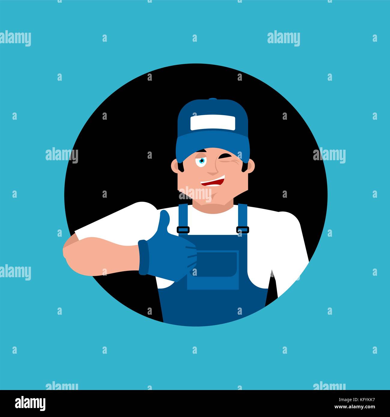 Plumber thumbs up. Fitter winks emoji. Service worker Serviceman ...