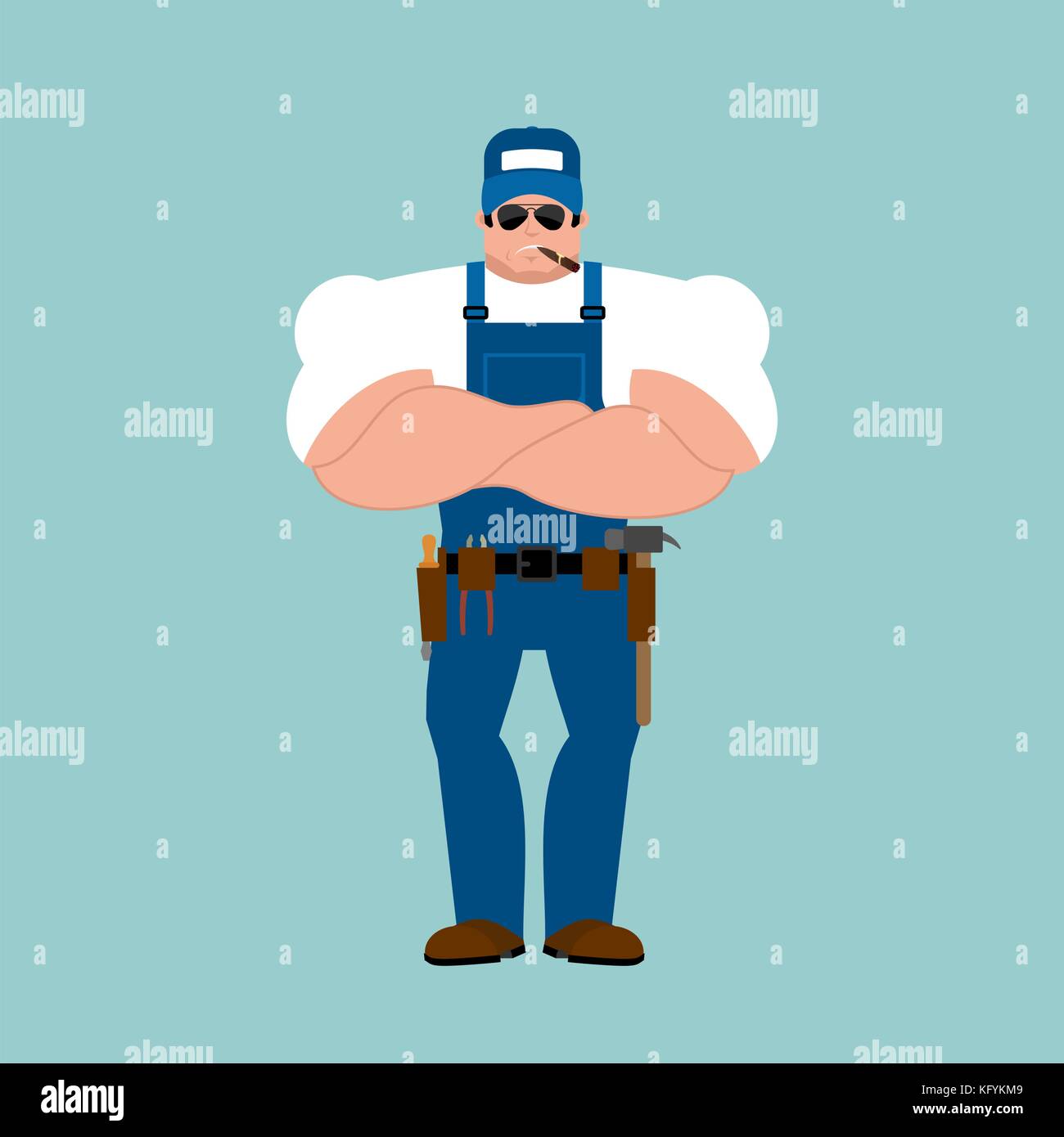 Plumber strong. Fitter Serious Powerful. Service worker Serviceman hard ...