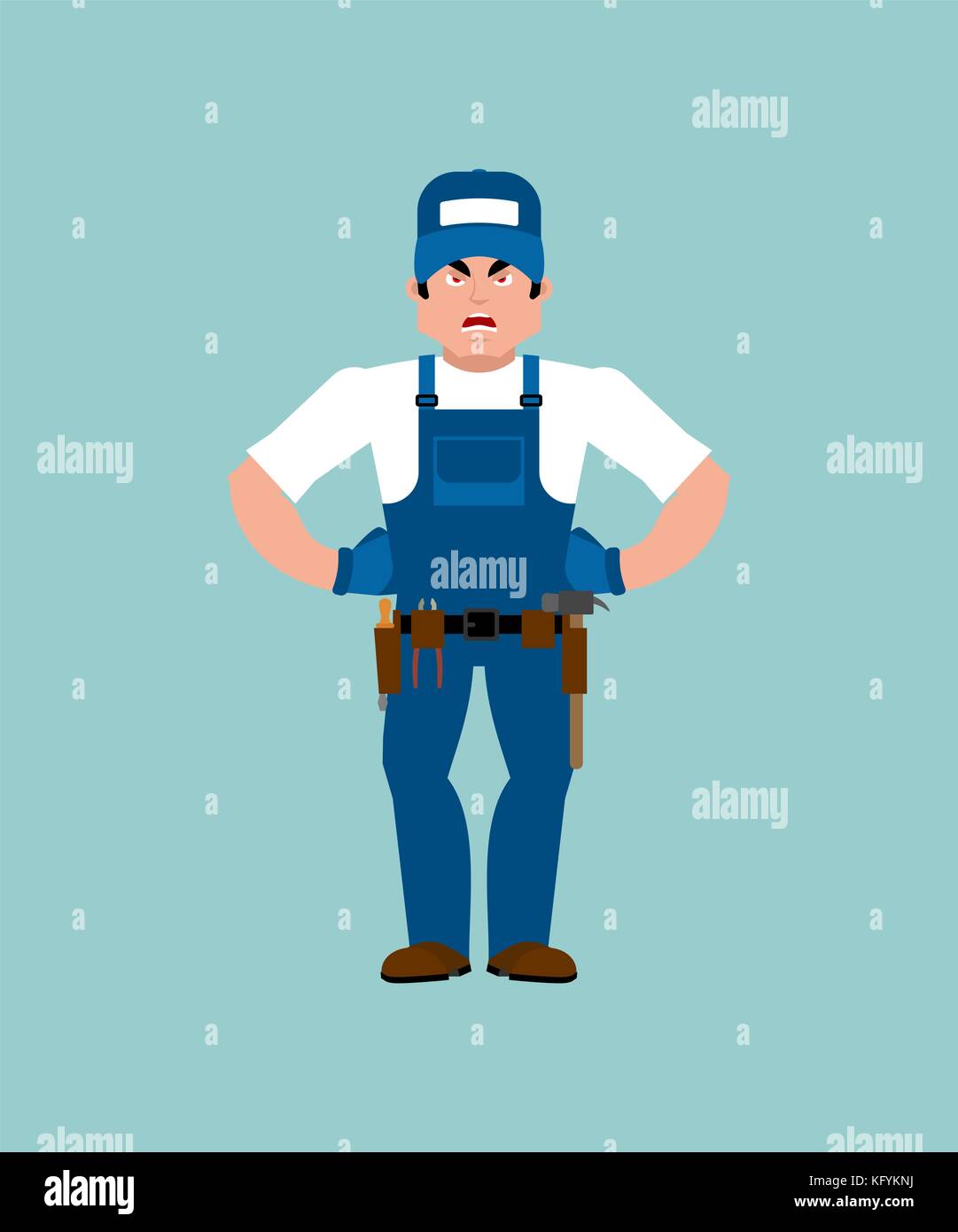 Plumber angry. Fitter evil. Service worker Serviceman aggressive ...