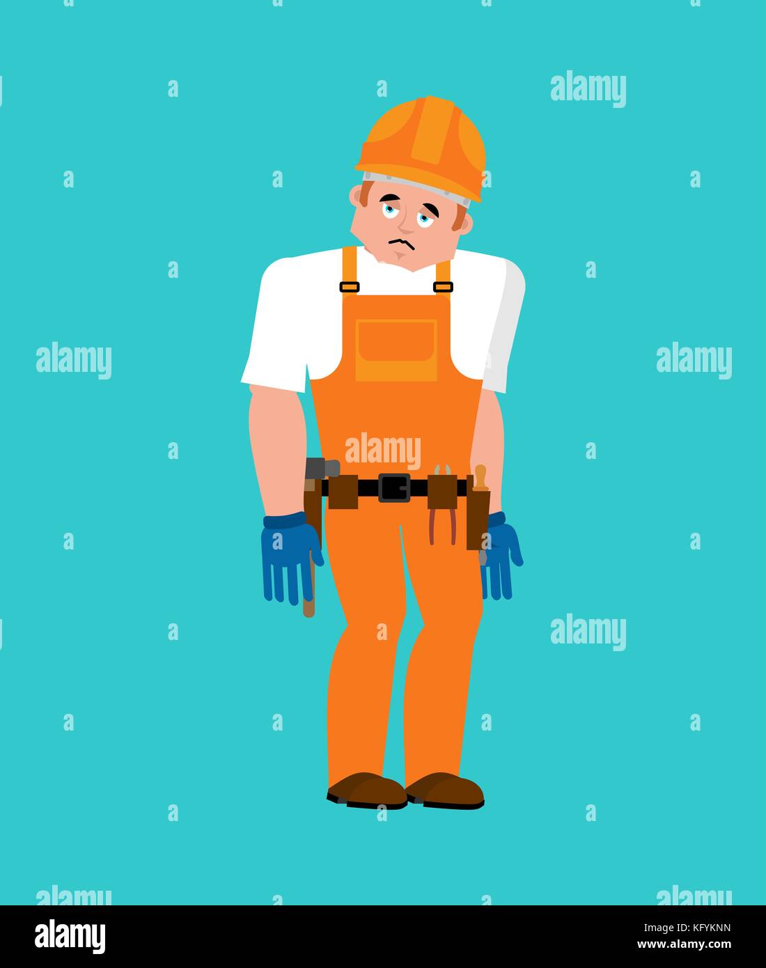 Builder sad. Worker in protective helmet sorrowful emoji. Service ...