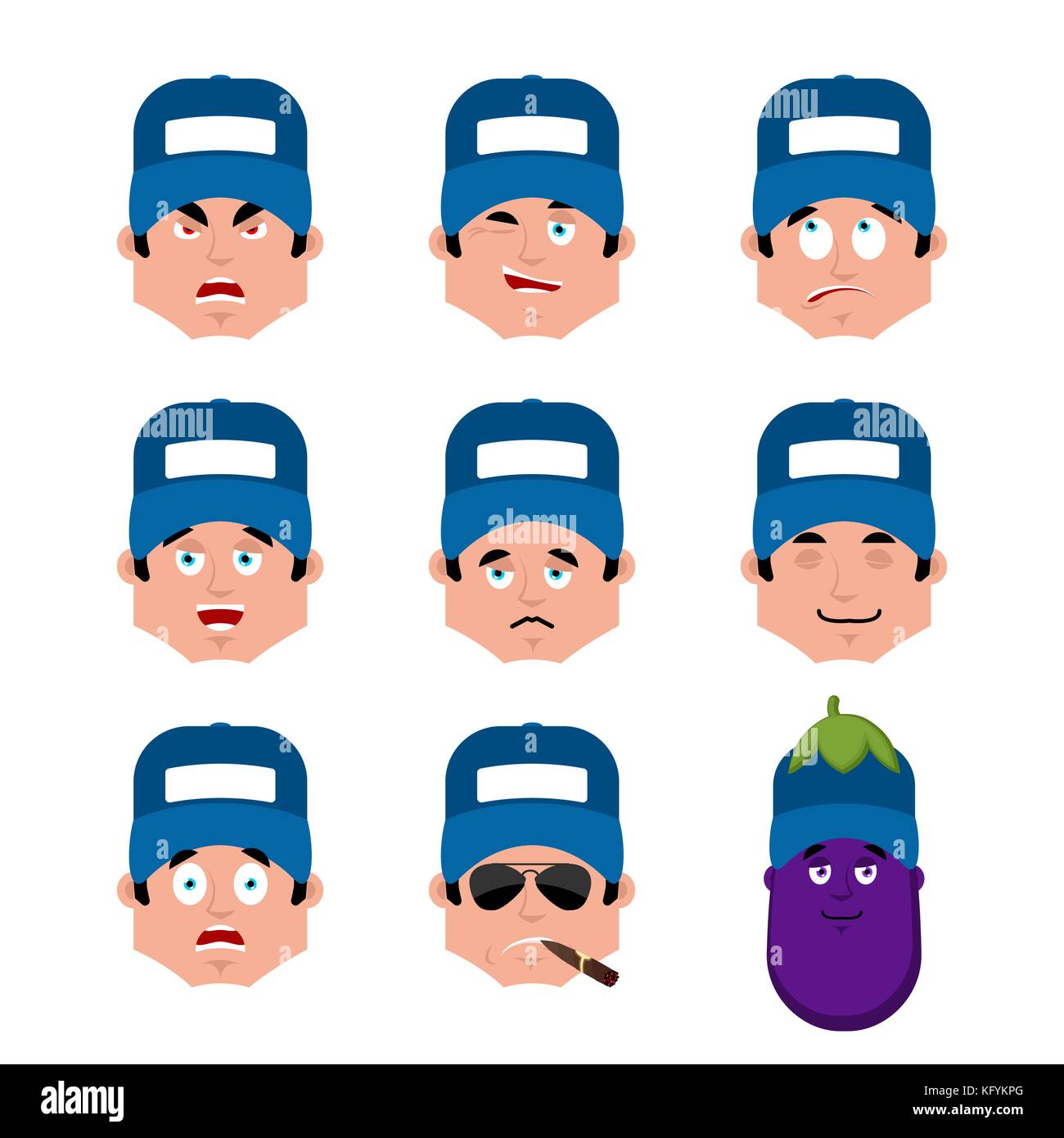 Plumber set emotion avatar. sad and angry face. guilty and sleeping ...