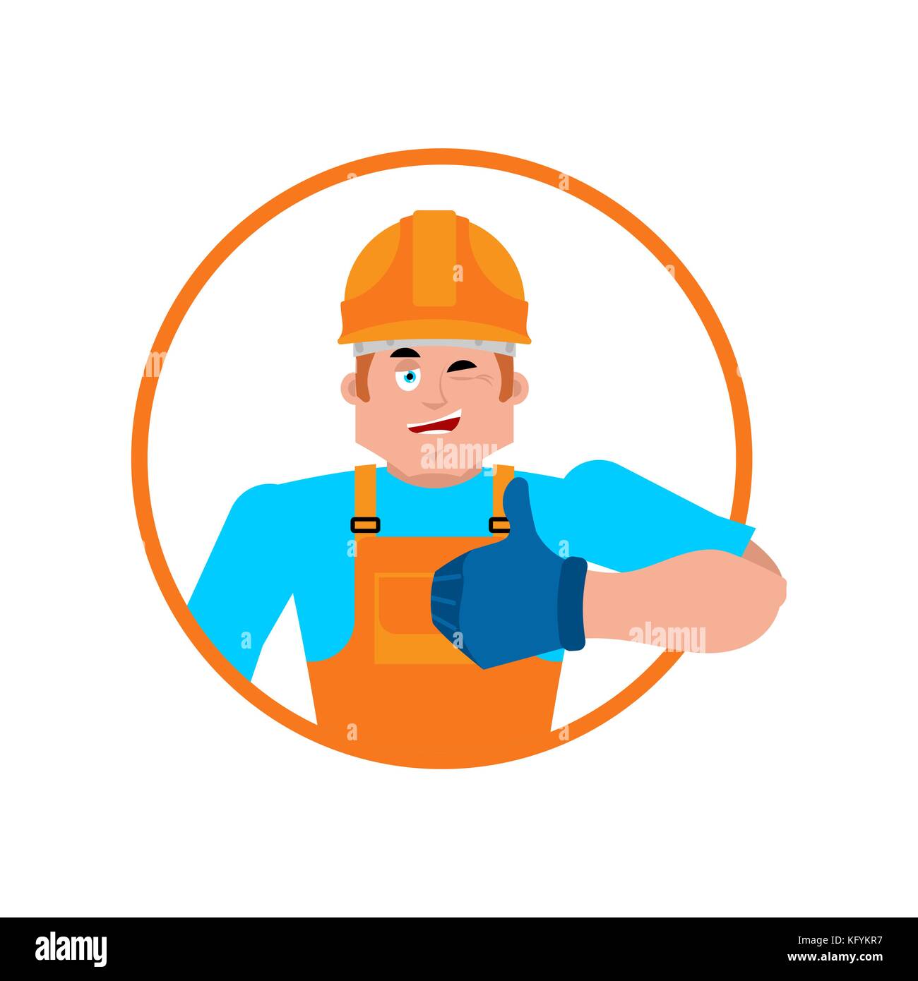 Builder thumbs up. Worker in protective helmet winks emoji. Service ...