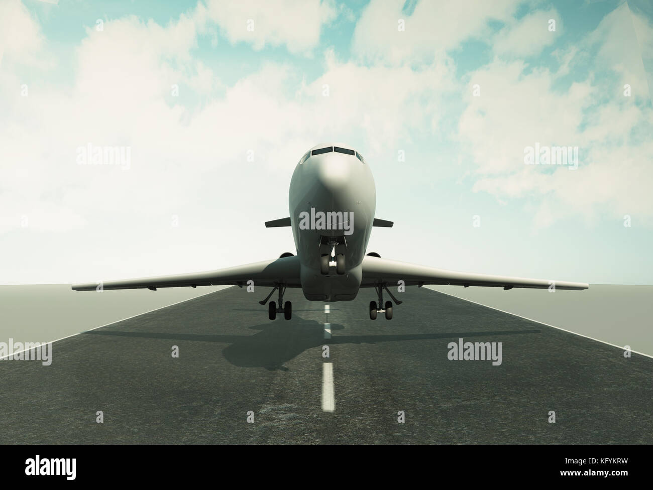 3d illustration. Airplane taking off runway. Travel concept Stock Photo ...