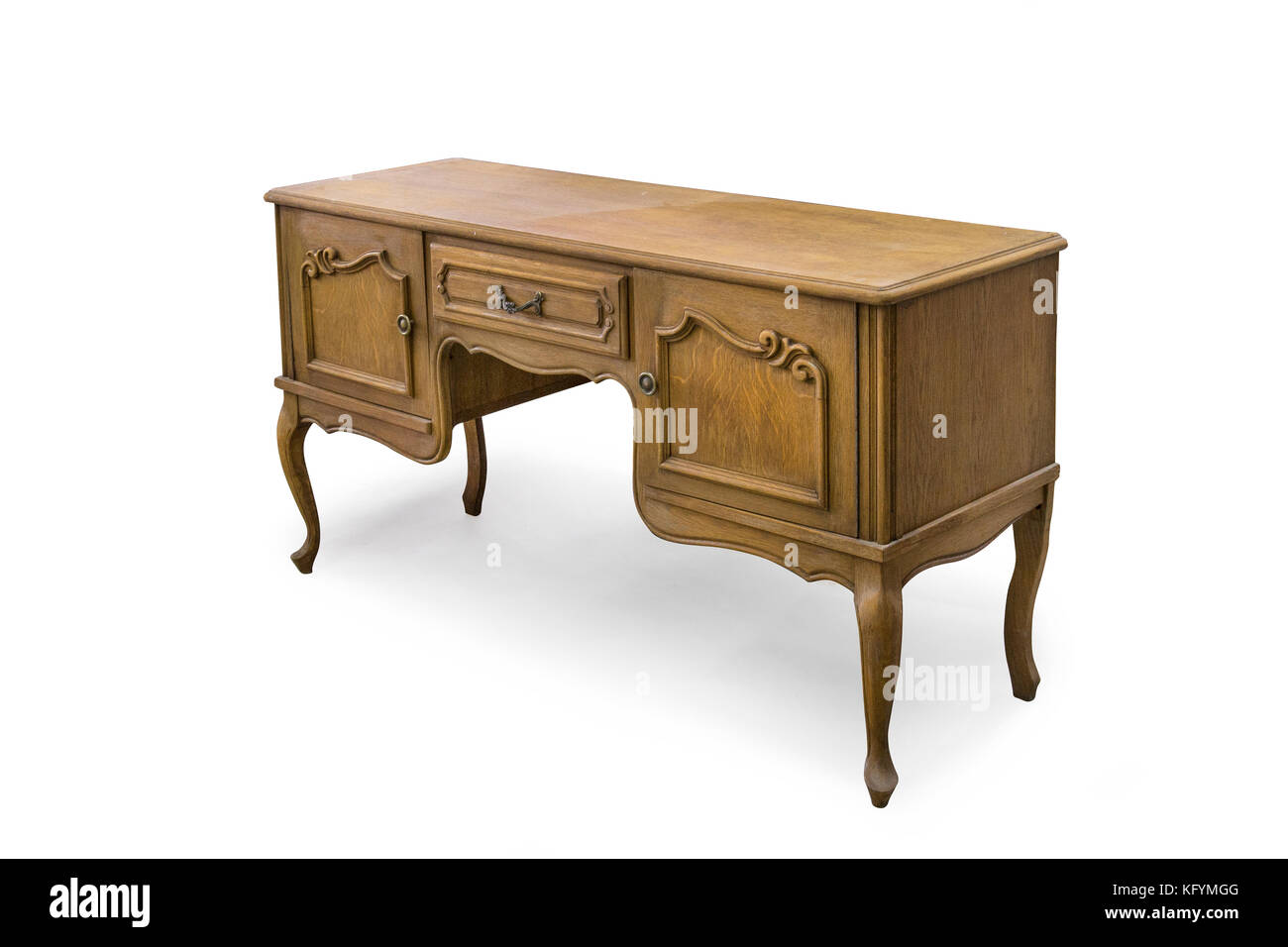 Vintage wooden writing table isolated on white background Stock Photo ...