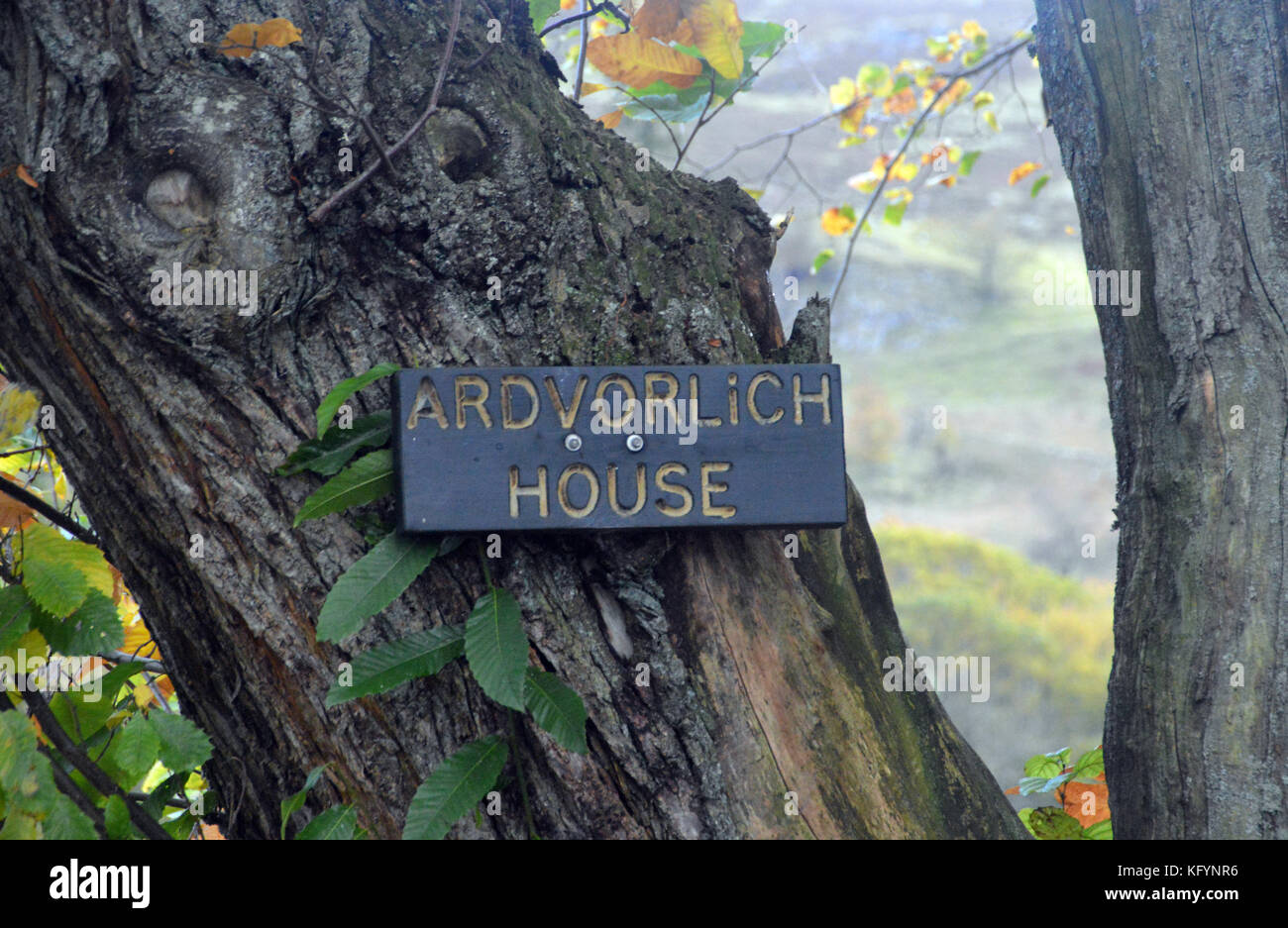 Wooden House Sign on Tree for Ardvorlich House the Start of the Hill ...