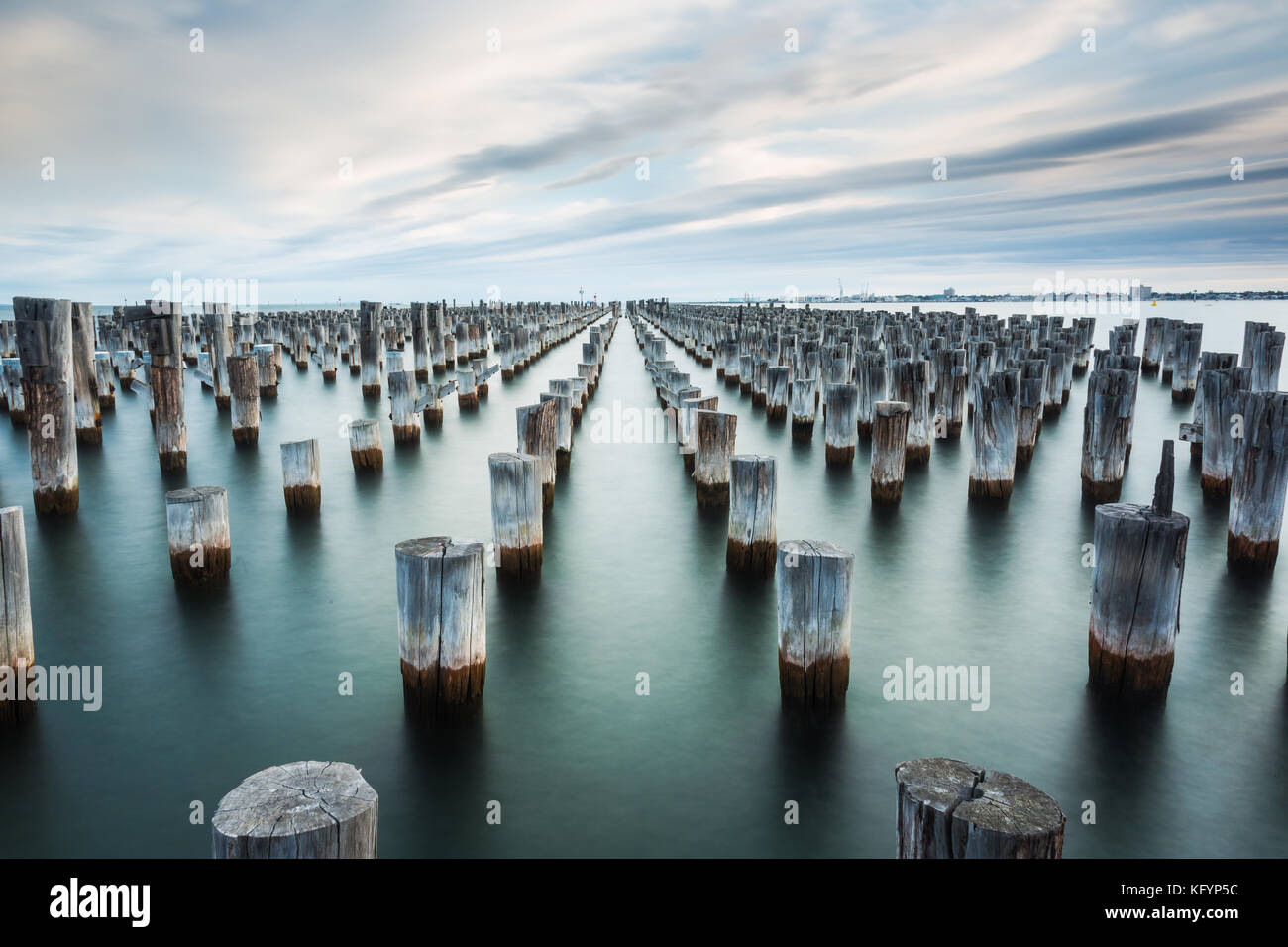 Iconic princes jetty/pier remains located in Port Melbourne. Well known ...