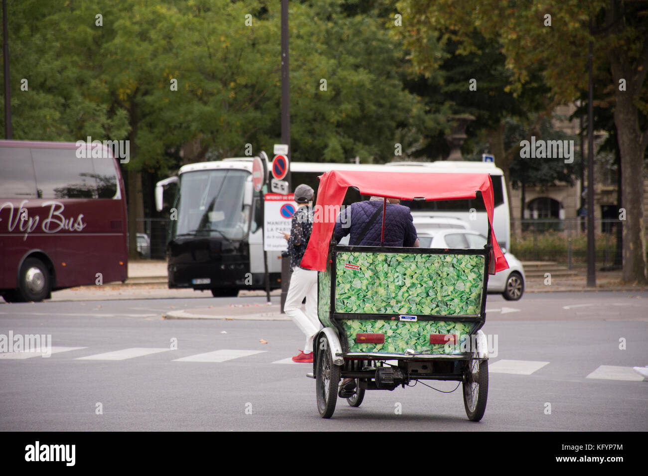 French people biking bicycle rickshaw waiting travelers use service ...