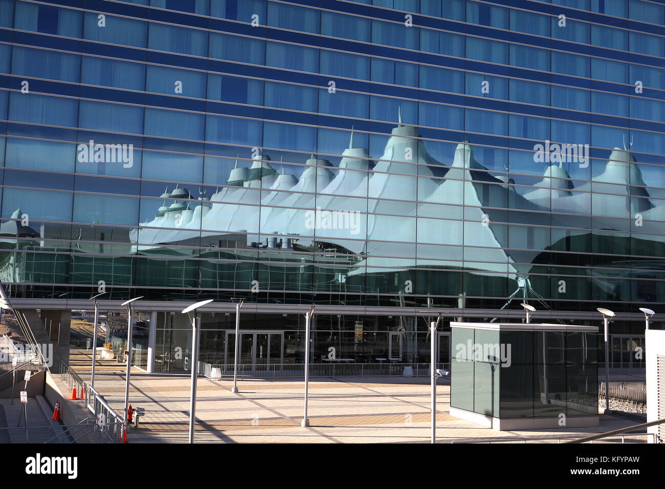 Denver International Airport iconic roof reflected in the Westin Hotel ...