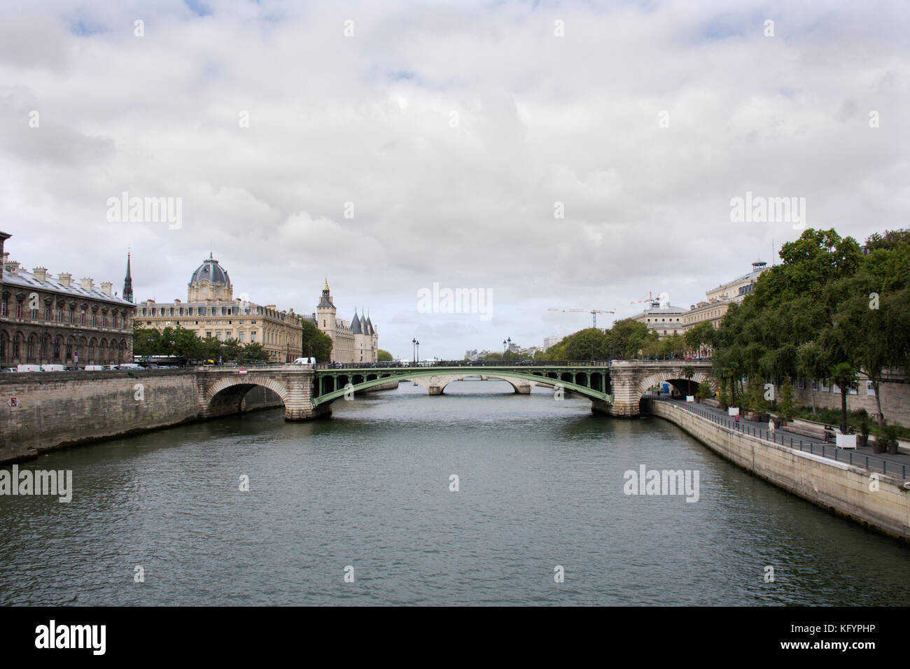 View landscape of Paris city at riverside of Seine river with traffic ...