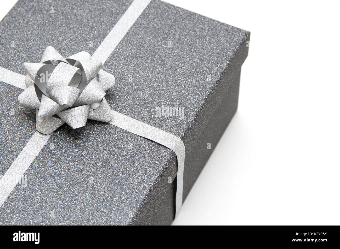 black gift box with silver ribbon Stock Photo - Alamy