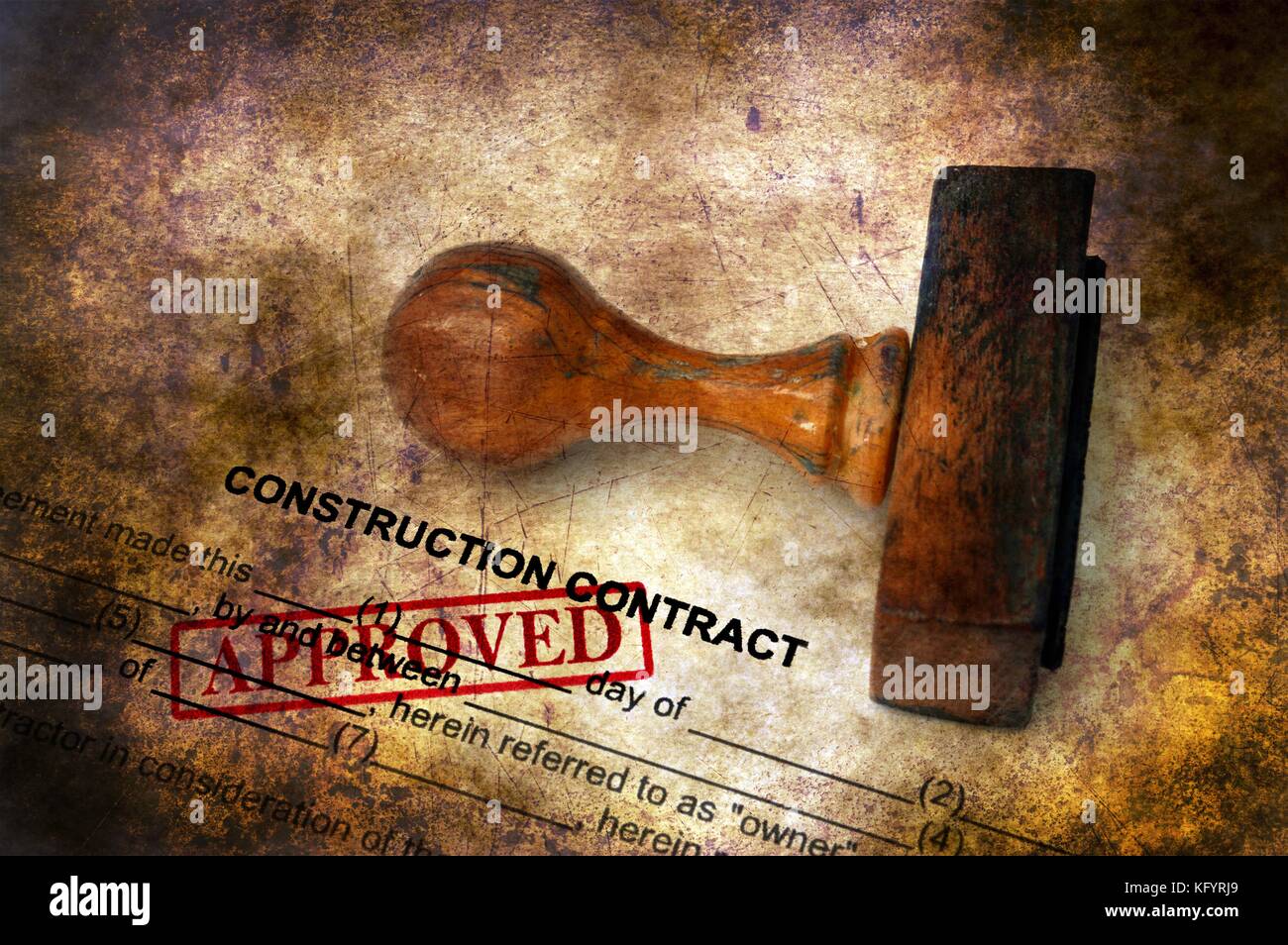 Construction contract - approved grunge concept Stock Photo - Alamy