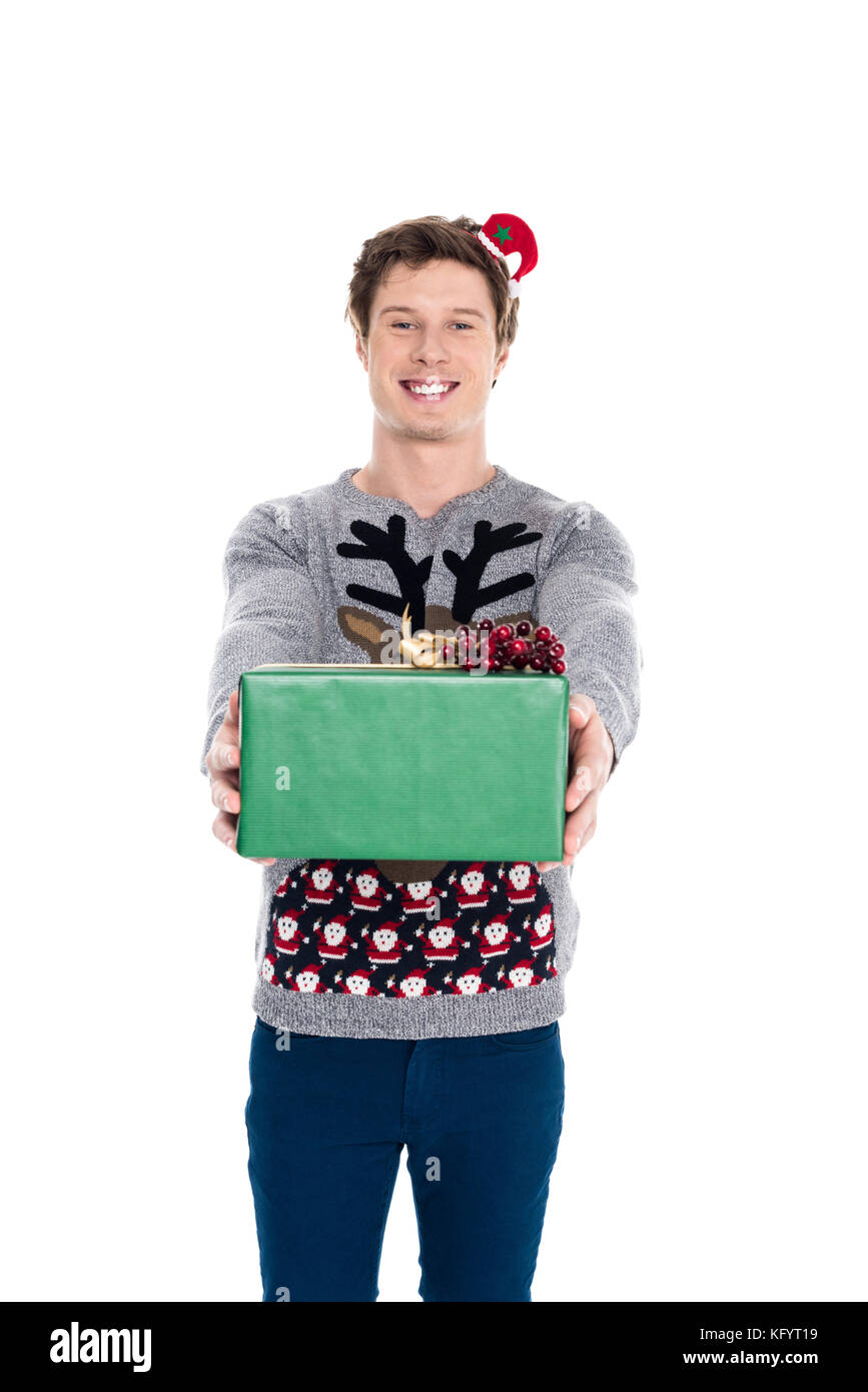 man with christmas present Stock Photo - Alamy