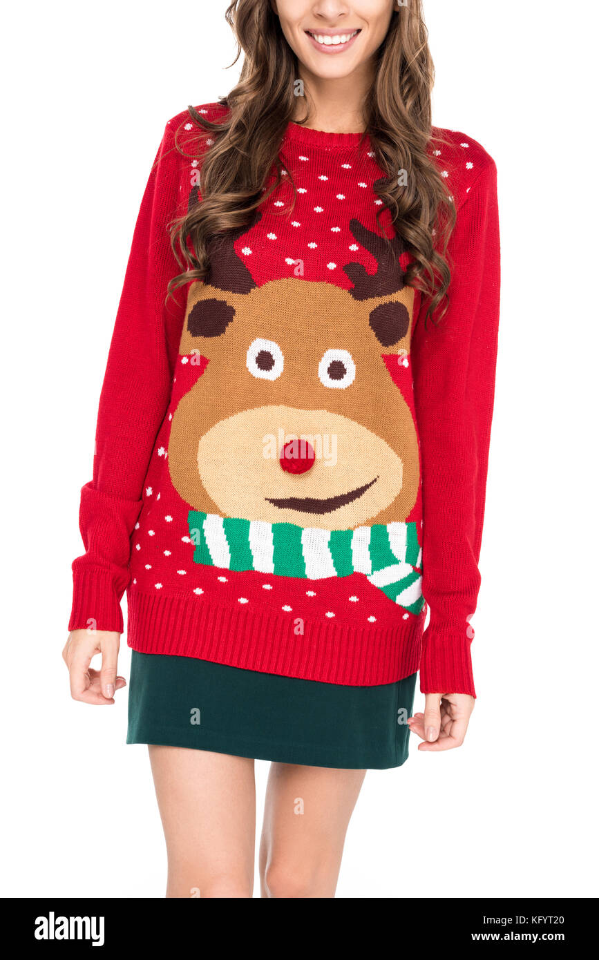 woman in winter festive sweater Stock Photo - Alamy