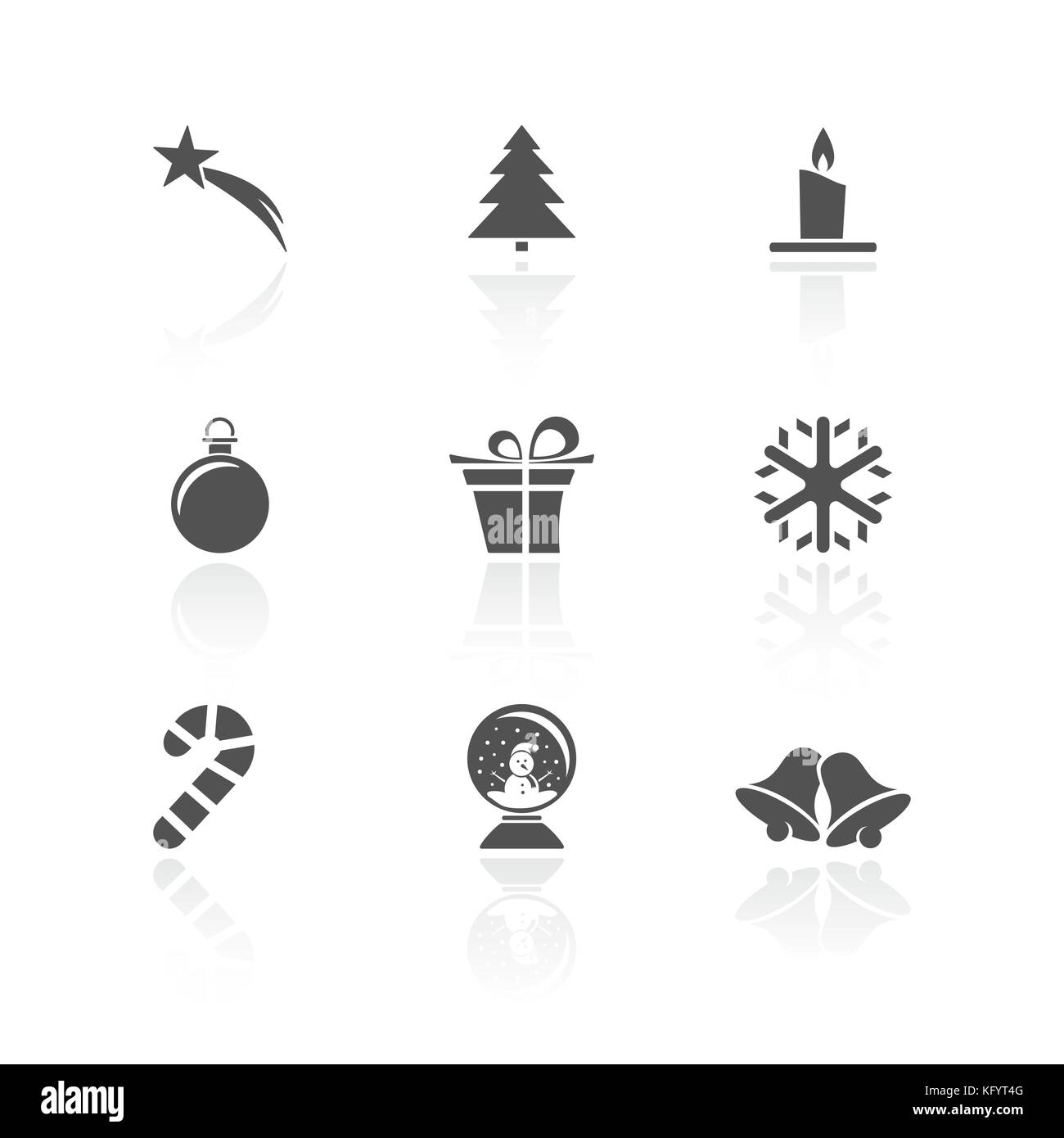 Christmas icon set with reflection on a white background. Vector ...