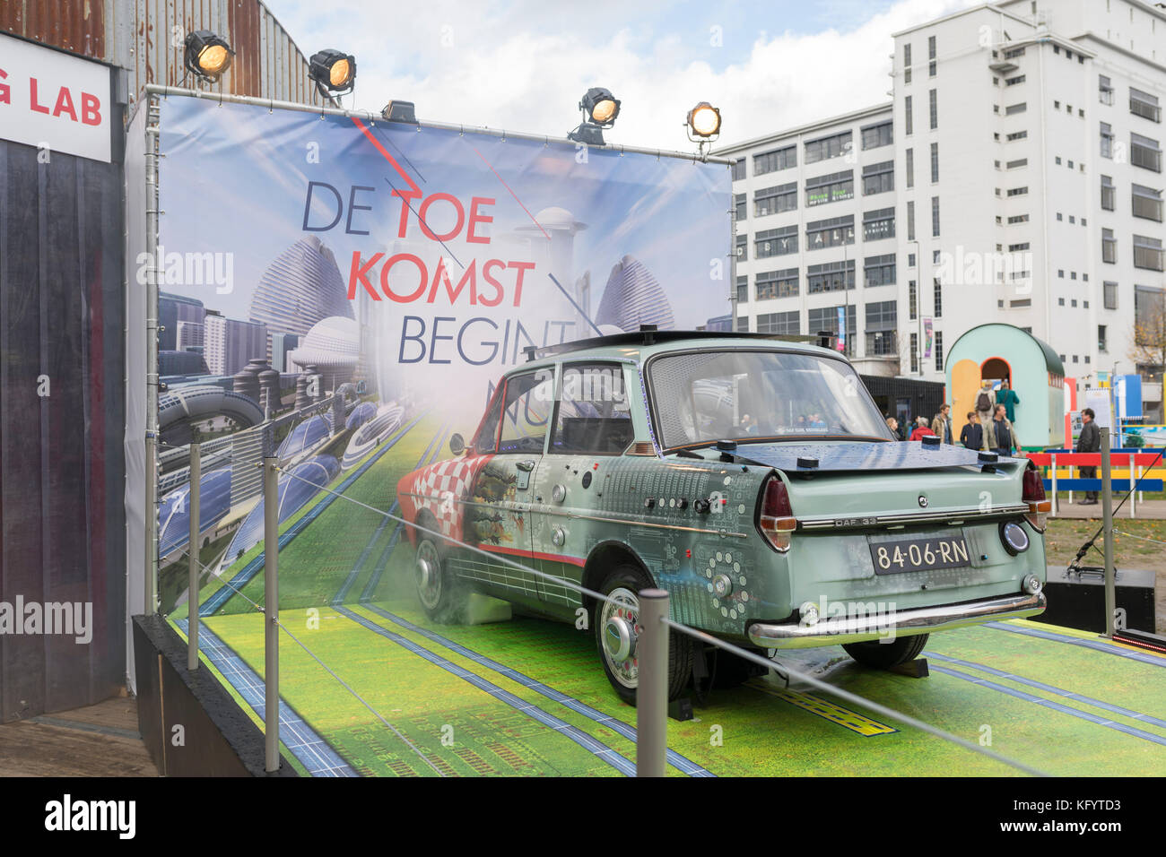 Vintage DAF car with modern equipment inside at the Dutch Design Week ...