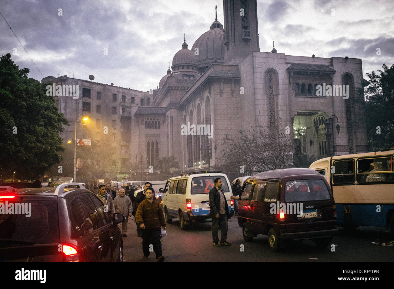 Cairo, Egypt - January 13, 2015. A busy street full of people and ...