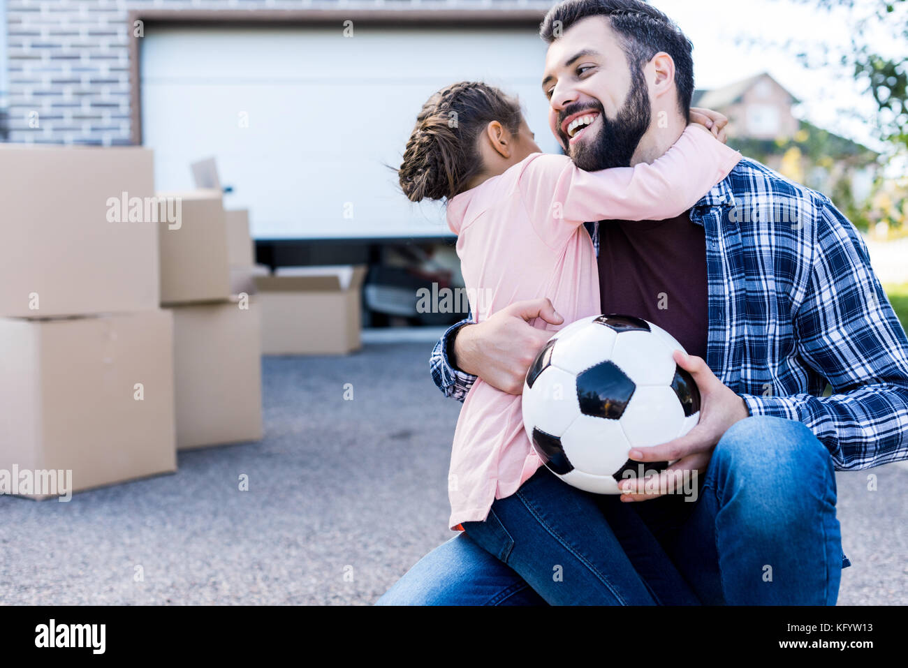 father and daughter with soccer ball Stock Photo - Alamy