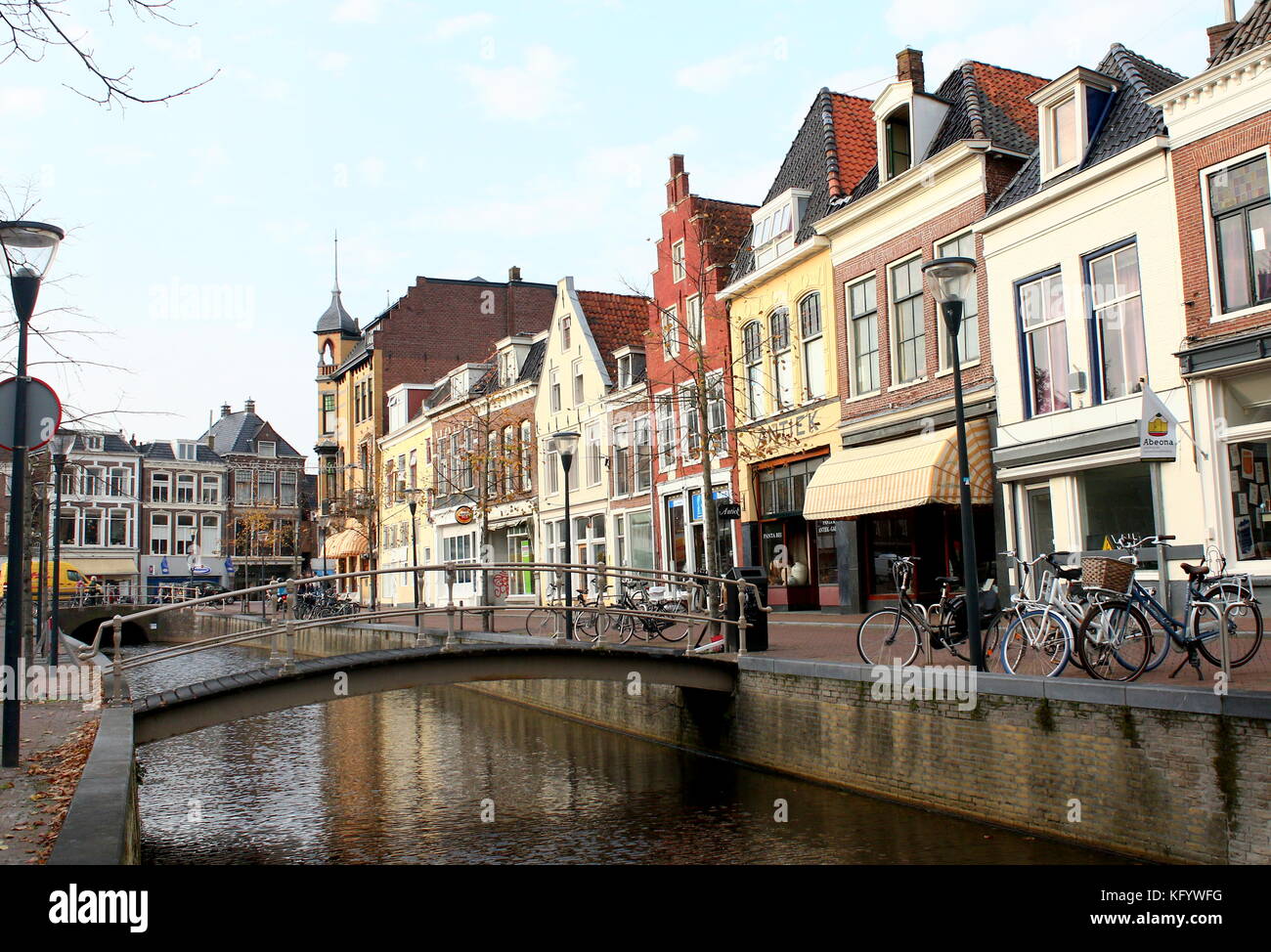 Old houses along Wortelhaven canal in the medieval city centre of the ...