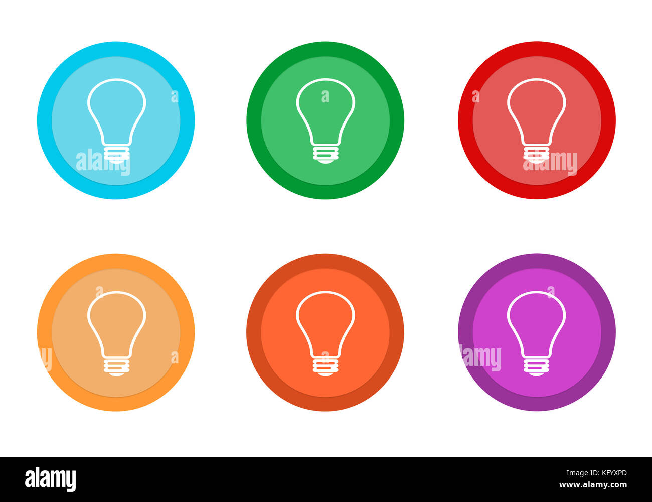 Set of rounded colorful buttons with bulb symbol in blue, green, red ...