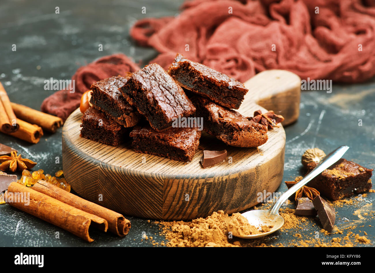 chocolate cake and cocoa powder on a table Stock Photo - Alamy