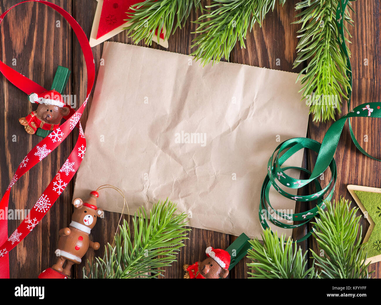 christmas decoration and old paper for note Stock Photo - Alamy
