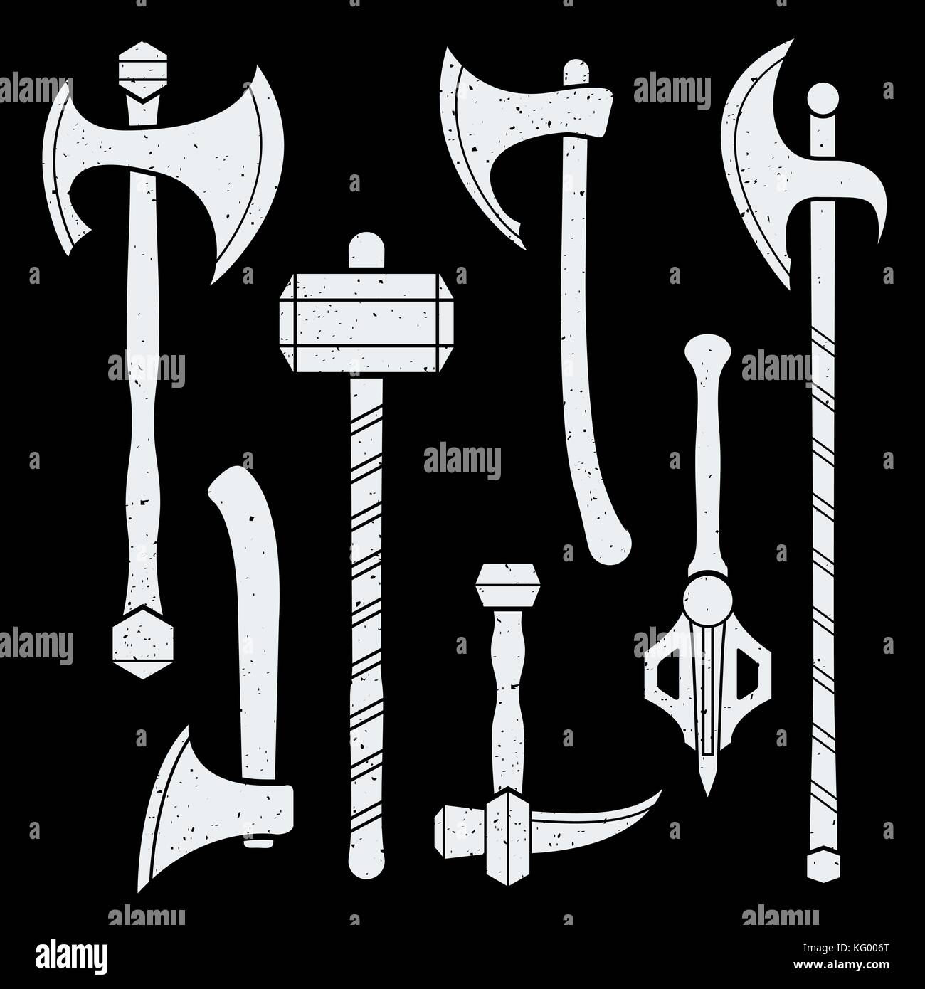vector light monochrome solid design various axe hammer medieval cold ...