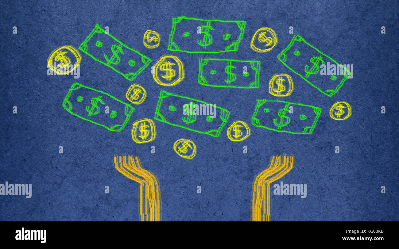 Dollar sign symbol falling down with hands waiting. Easy brush ...