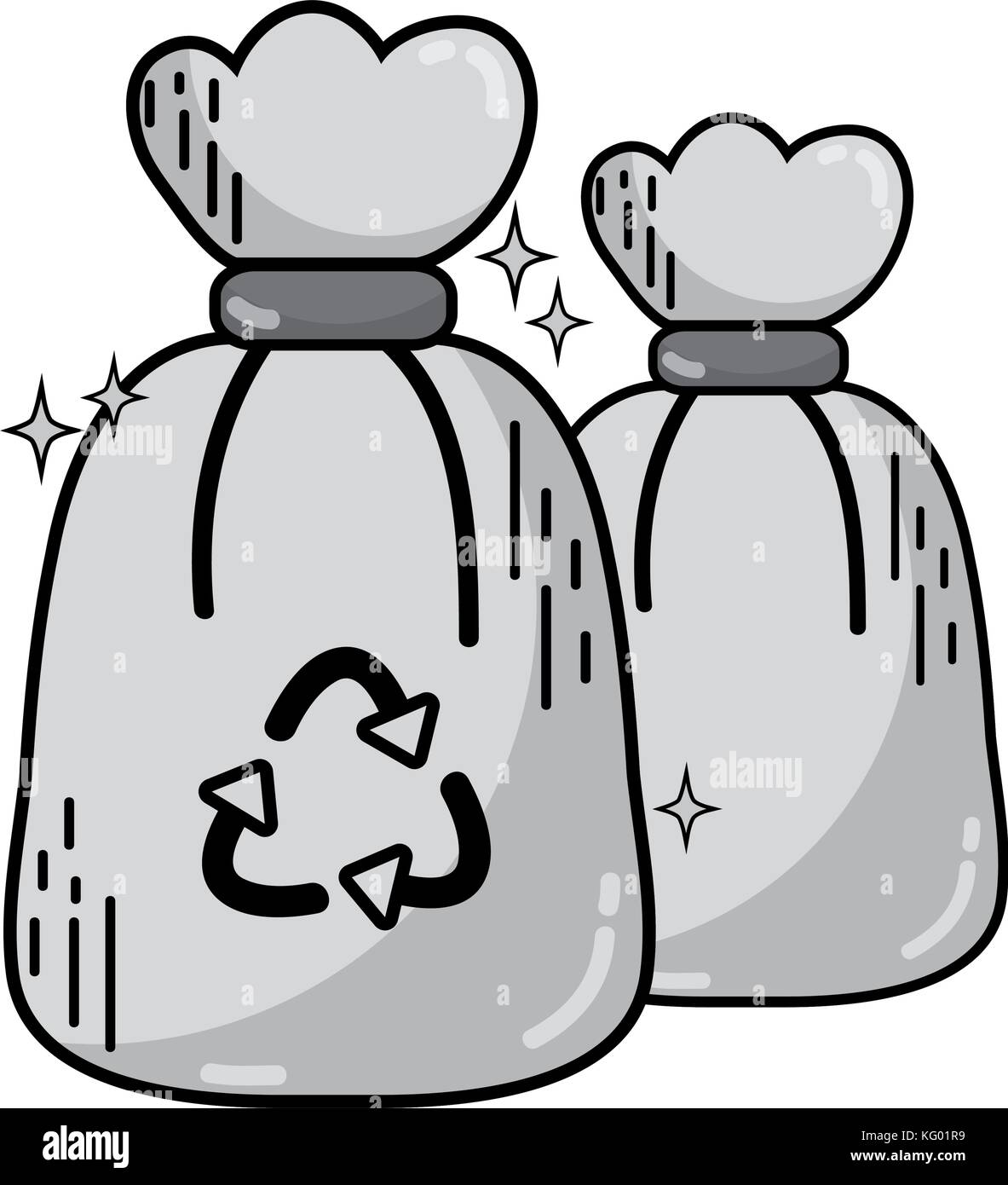 grayscale garbage trash bags with recycle symbol Stock Vector Image ...