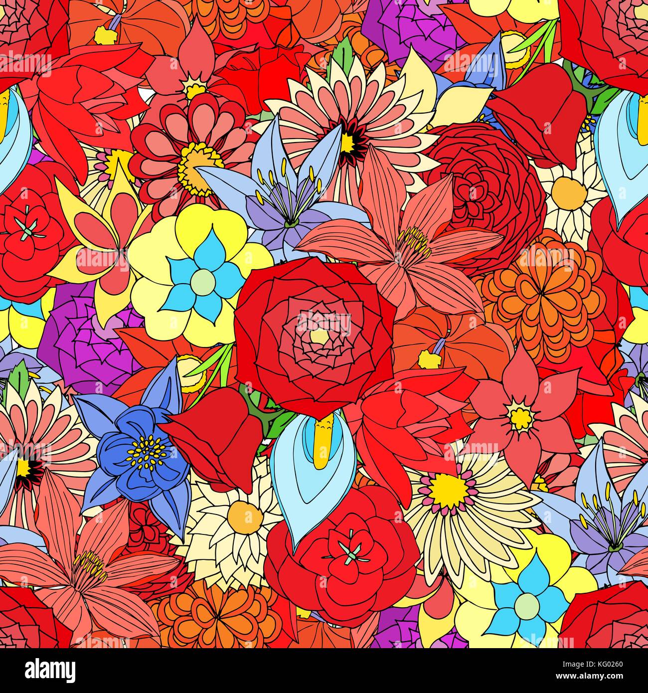 Beautiful summer ornate from many flowers, seamless pattern. Vector ...
