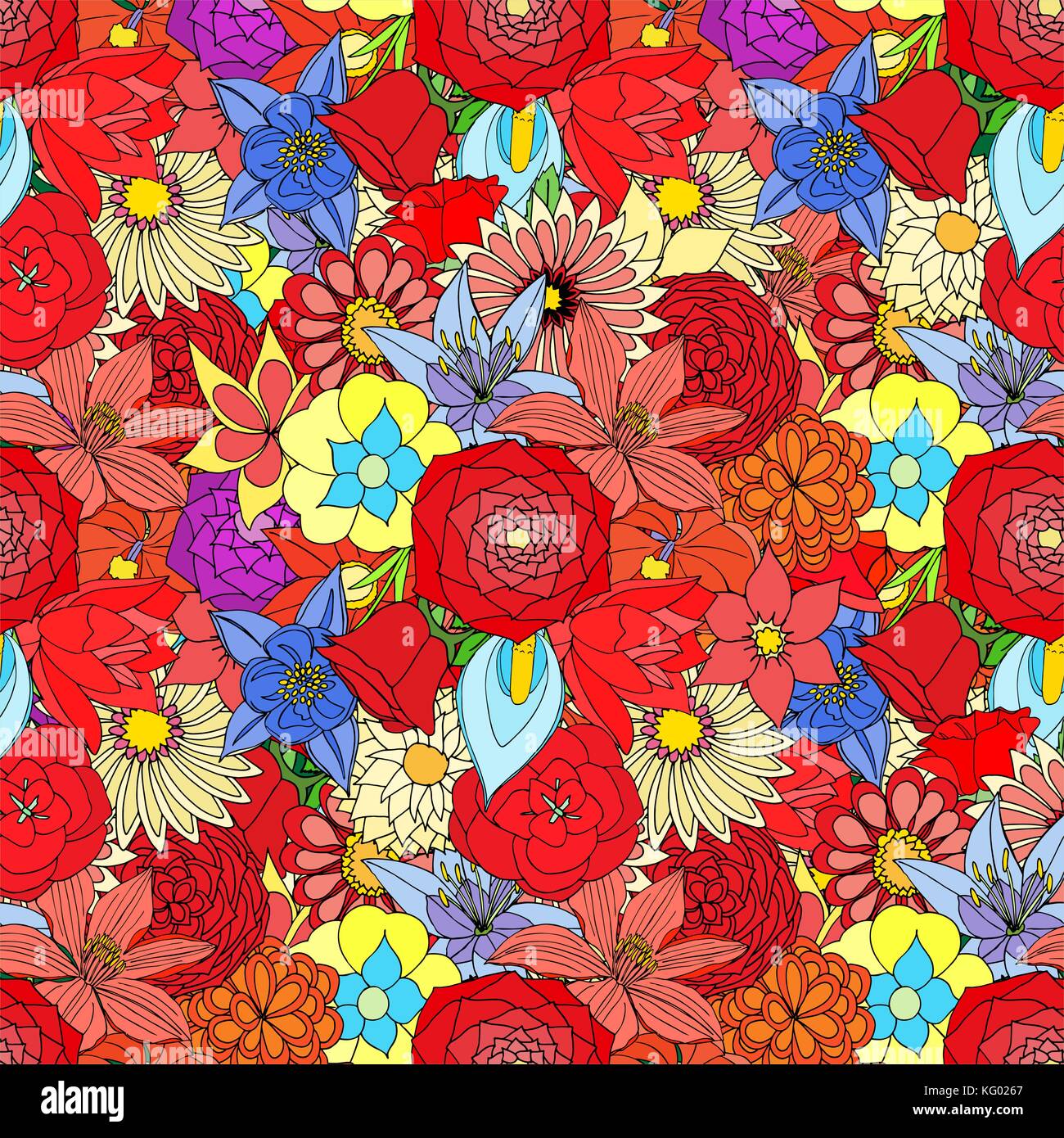 Beautiful summer ornate from many flowers, seamless pattern. Vector ...