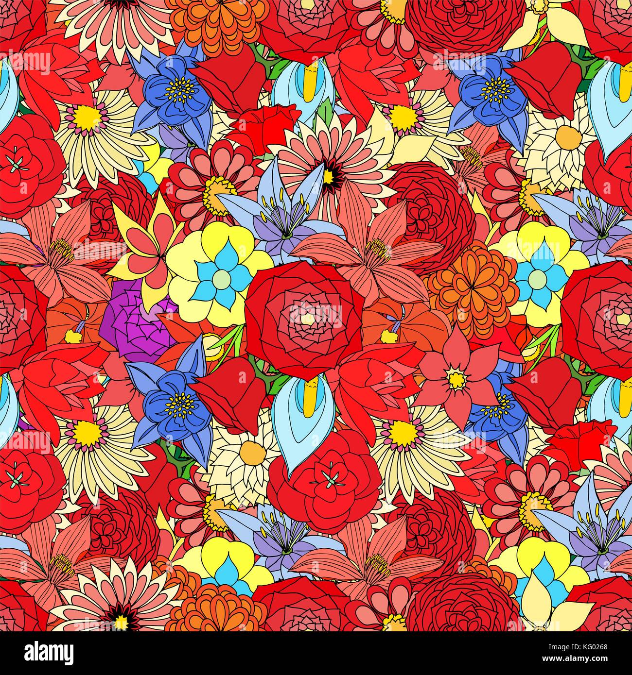 Beautiful summer ornate from many flowers, seamless pattern. Vector ...