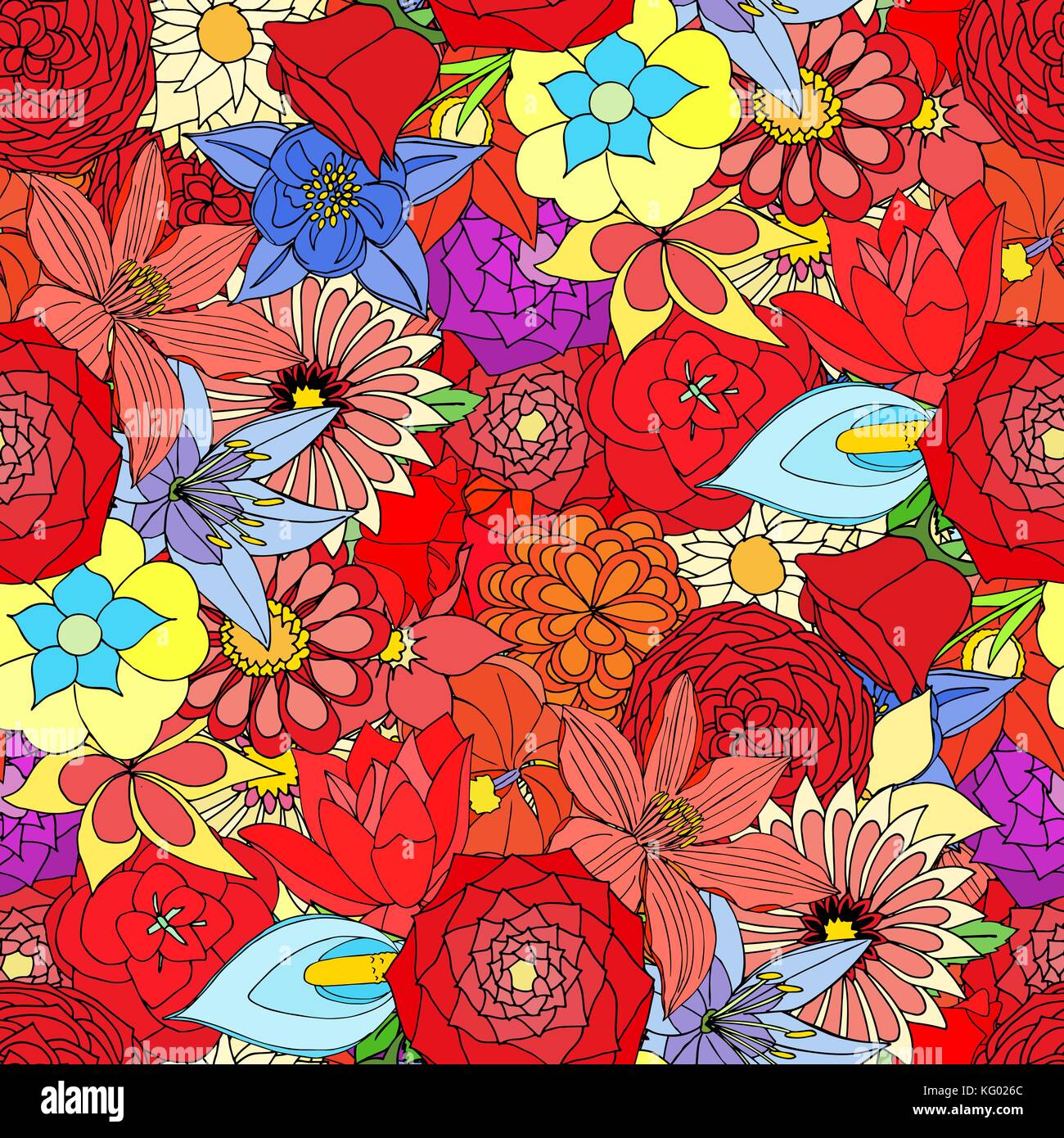 Beautiful summer ornate from many flowers, seamless pattern. Vector ...