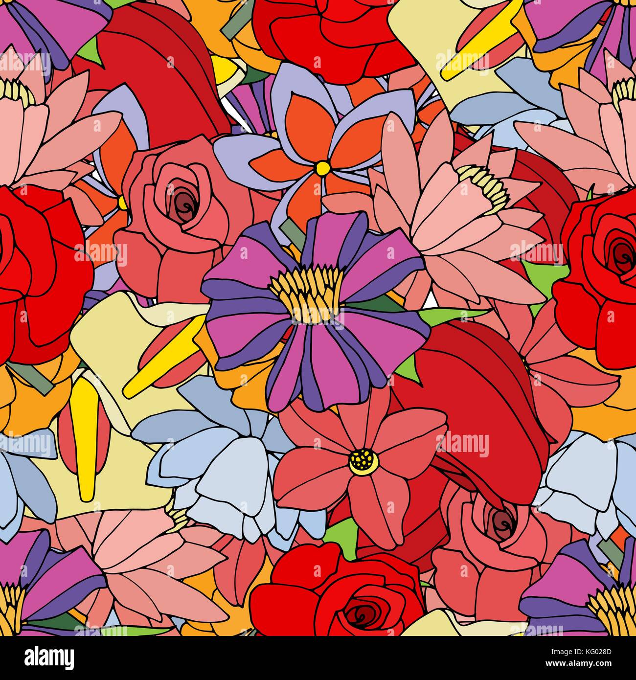 Beautiful summer ornate from many flowers, seamless pattern. Vector ...