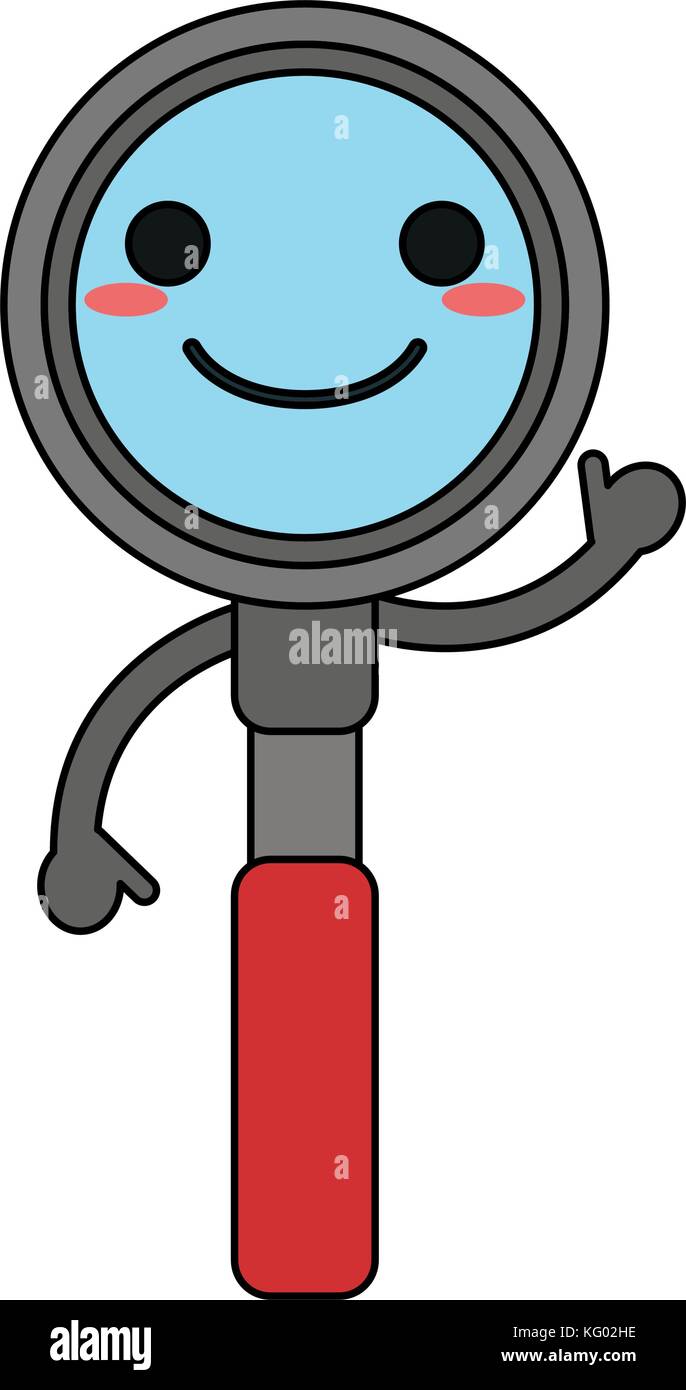 magnifying glass happy cartoon character waving hand icon image Stock ...