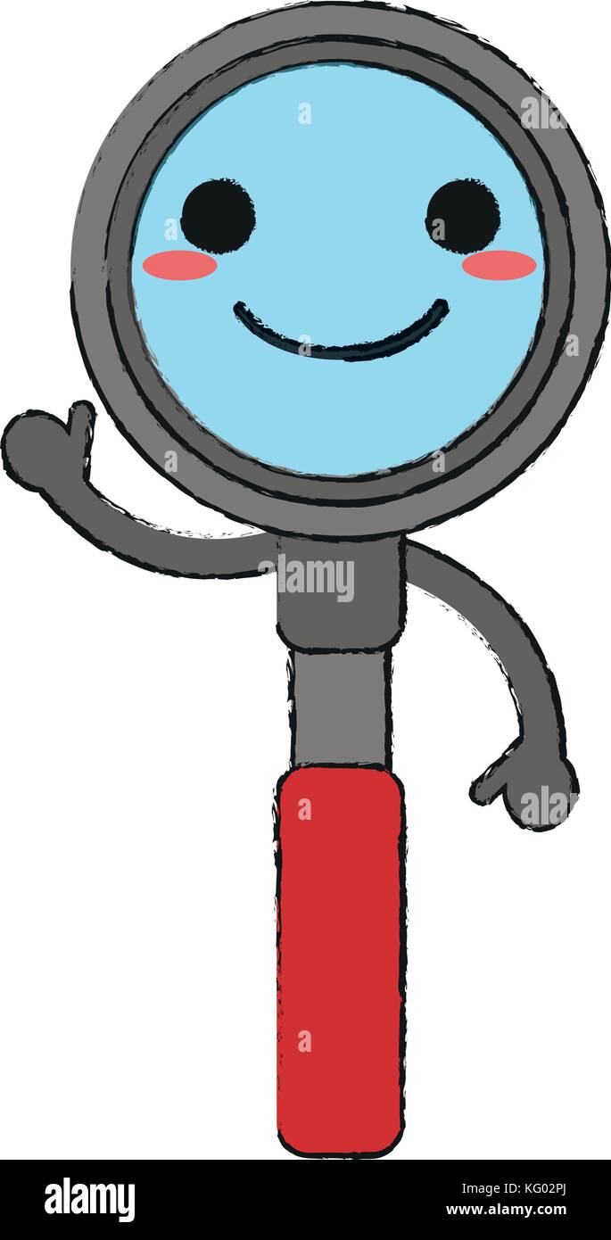 magnifying glass happy cartoon character waving hand icon image Stock ...