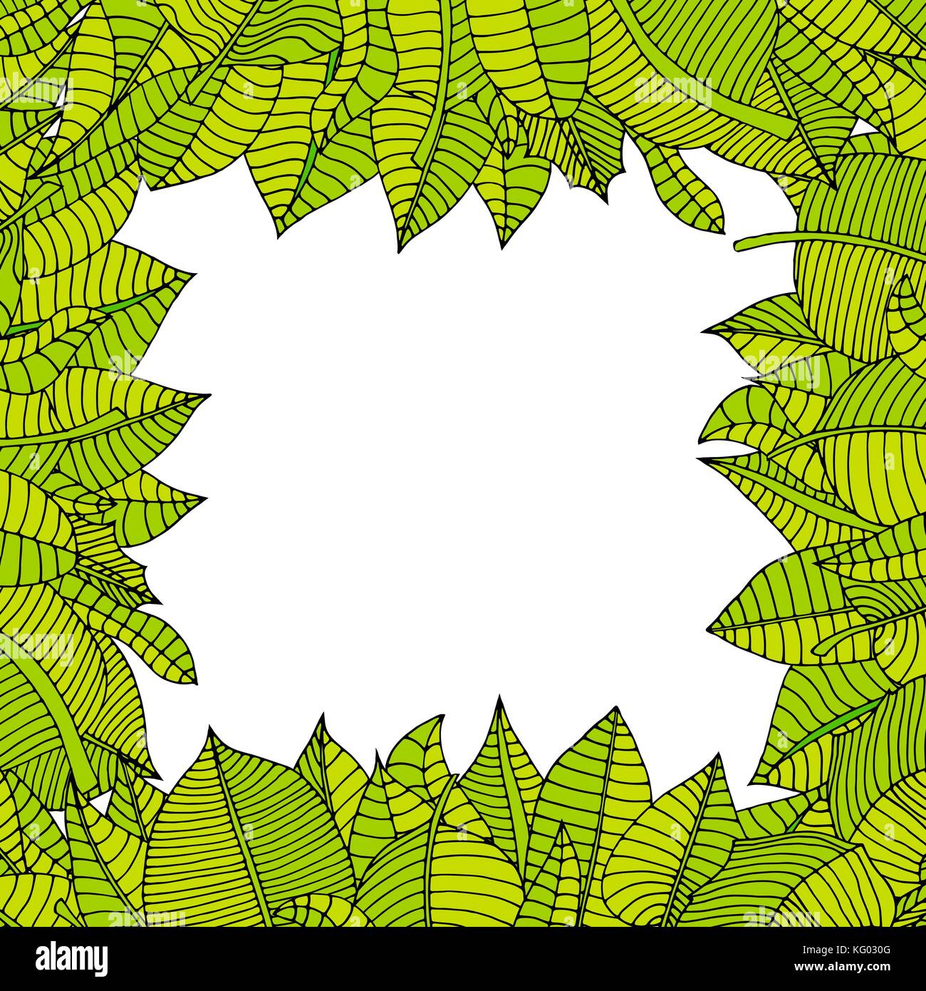 Beautiful square frame of cartoon leaves. Vector illustration Stock ...