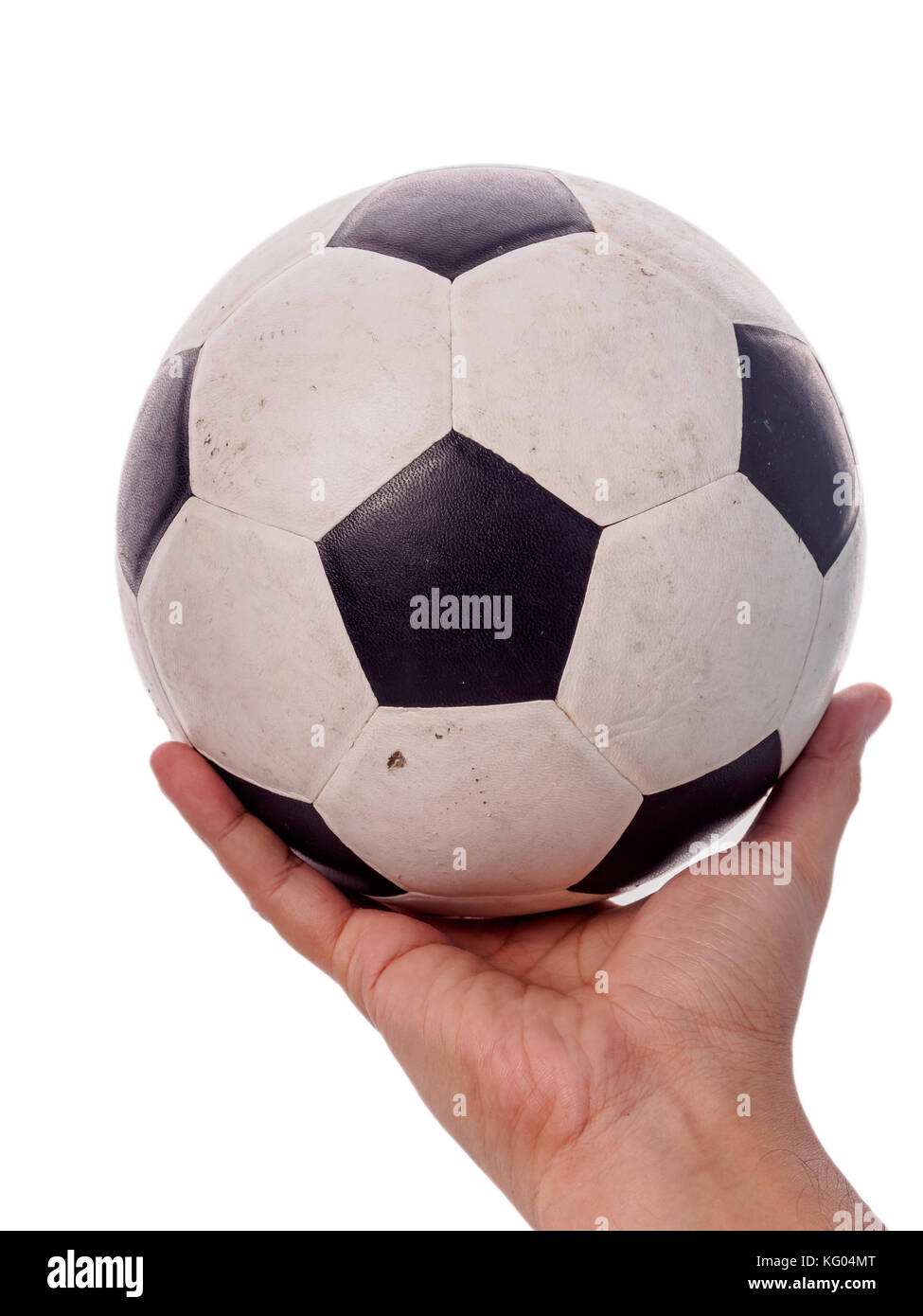 male hand holding football isolated on white Stock Photo - Alamy