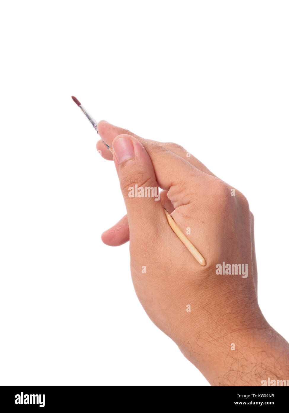 male hand holding paintbrush isolated on white background Stock Photo ...