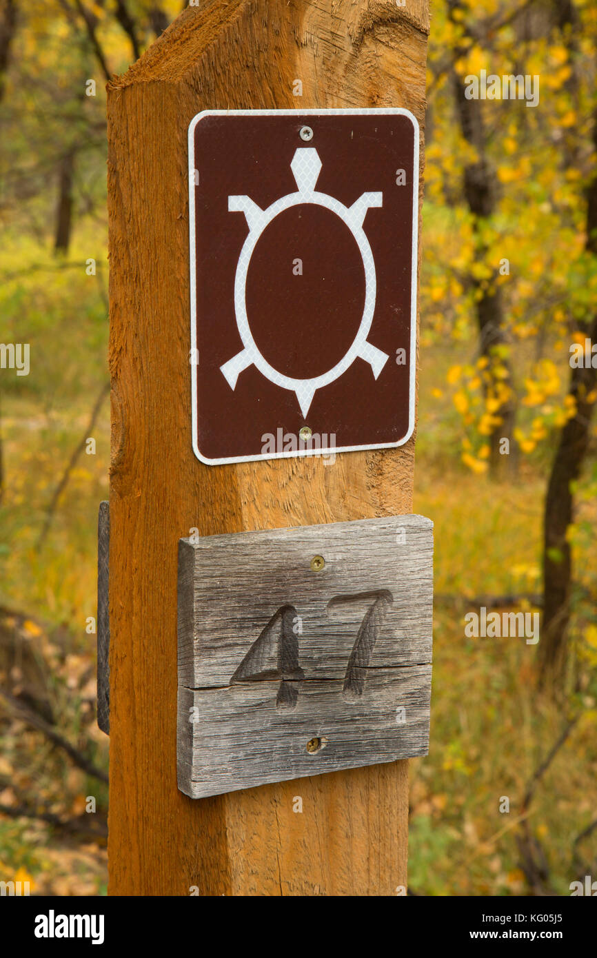 Maah Daah Hey Trail marker, Sully Creek State Park, Medora, North ...