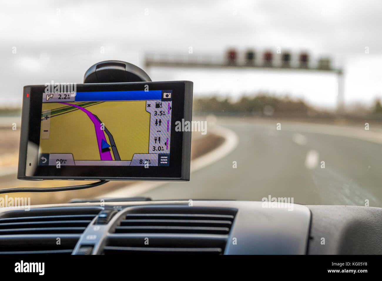 Satellite navigation sat nav gps screen in car hi-res stock photography ...