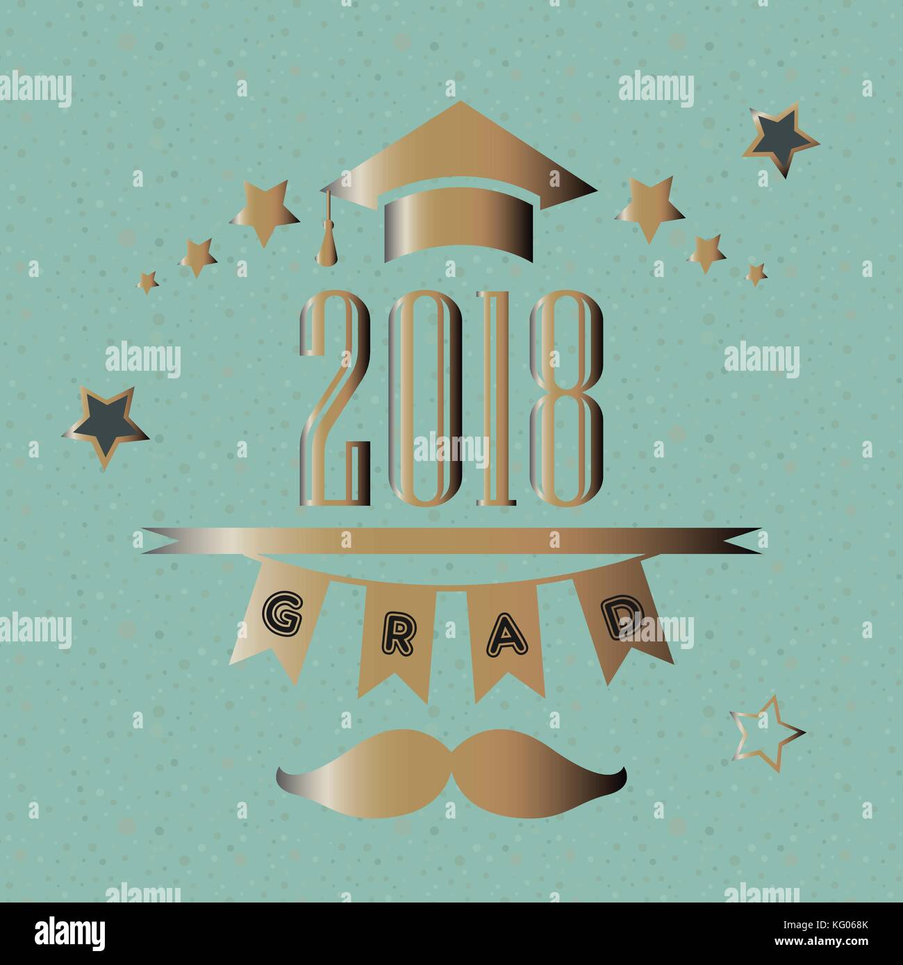 Grad of Class 2018 with mustache, graduation cap and stars in gold rich ...