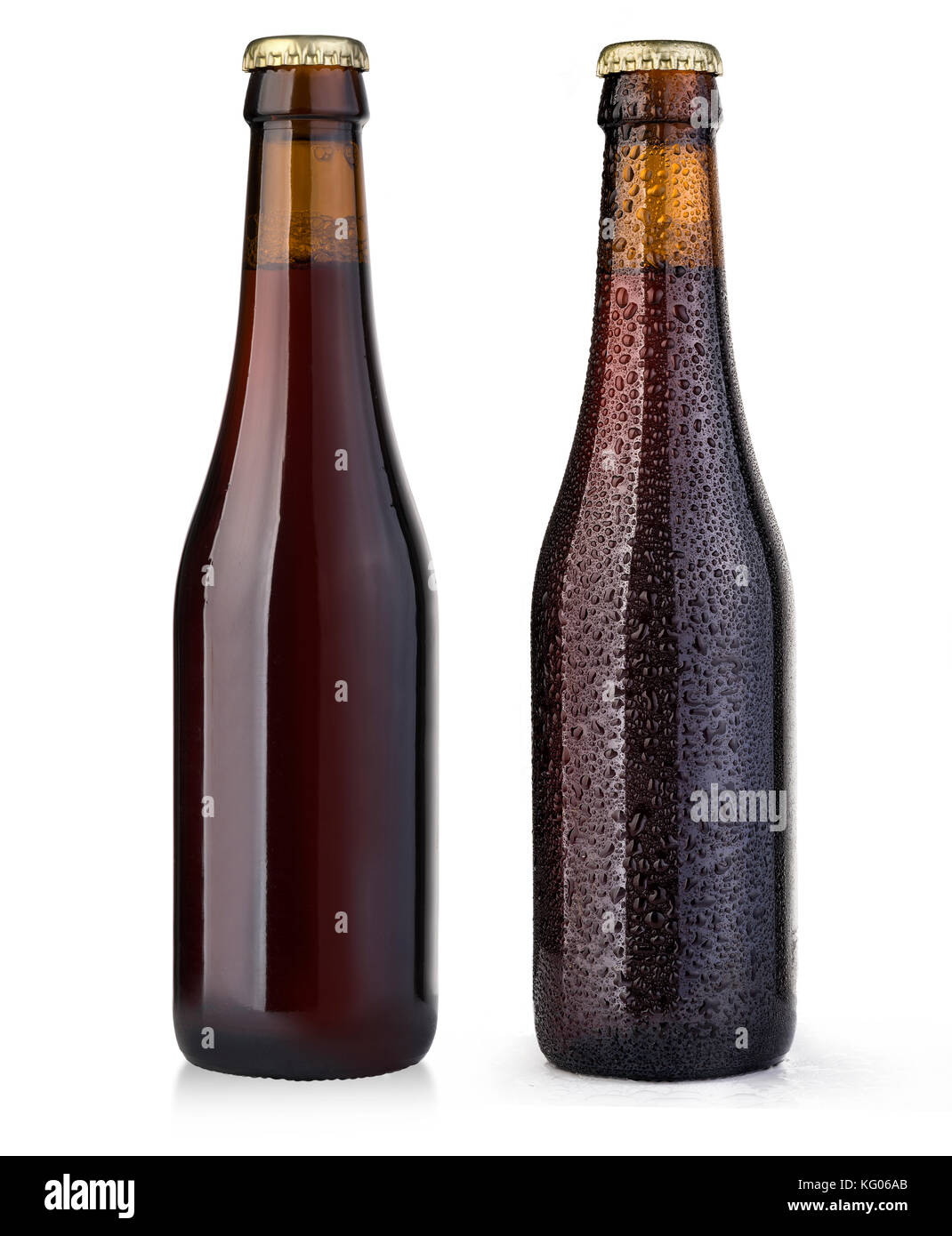 brown beer bottles isolated with drops and clipping path Stock Photo ...