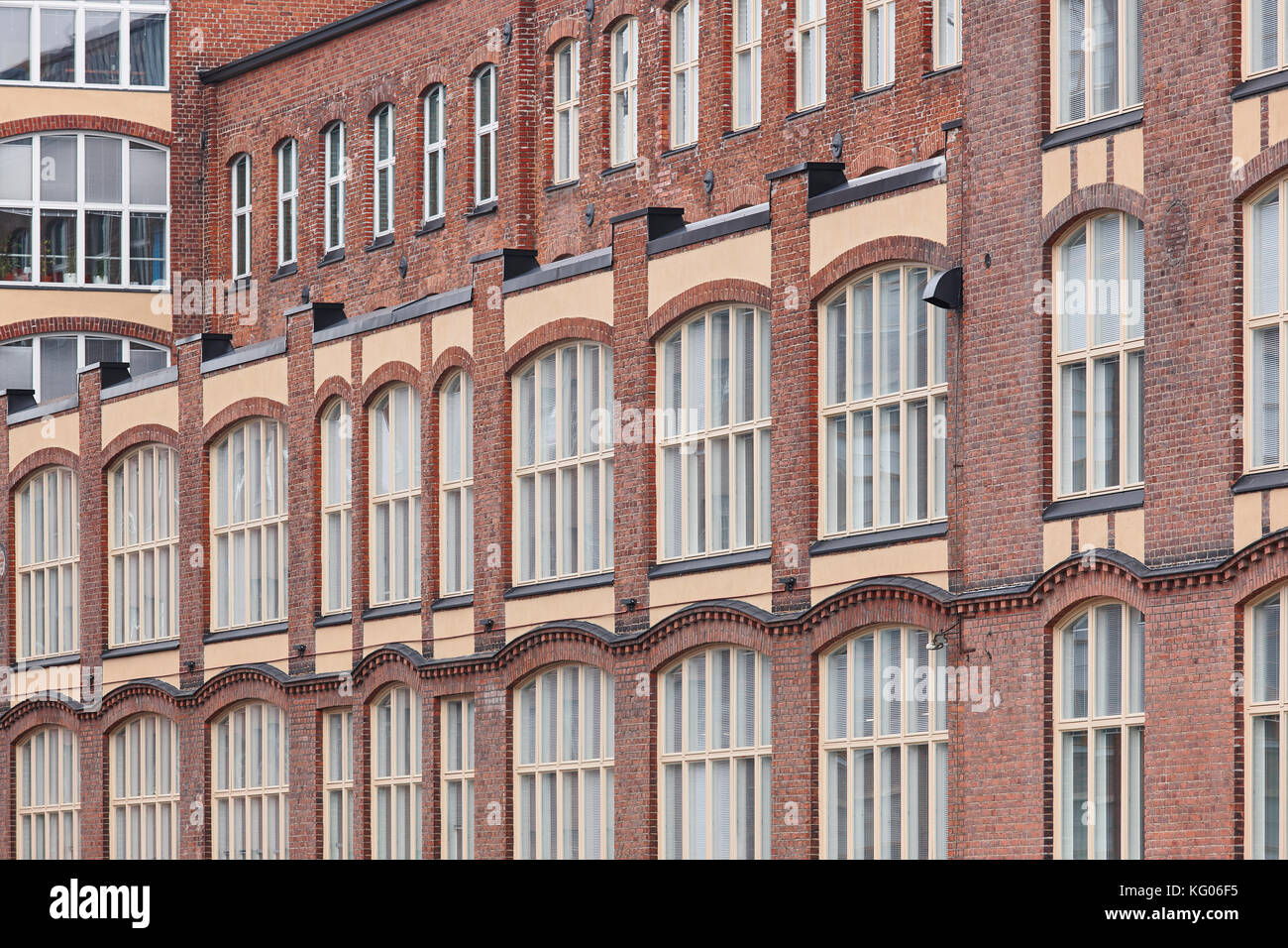 Old red brick facade factory buildings in Tampere, Finland. Suomi Stock ...