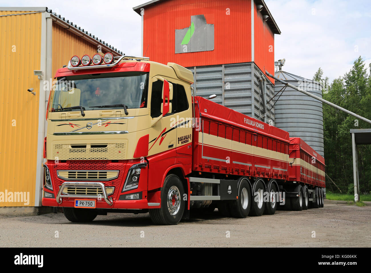 SOMERO, FINLAND - JULY 4, 2015: Volvo FH16 750 combination vehicle for ...